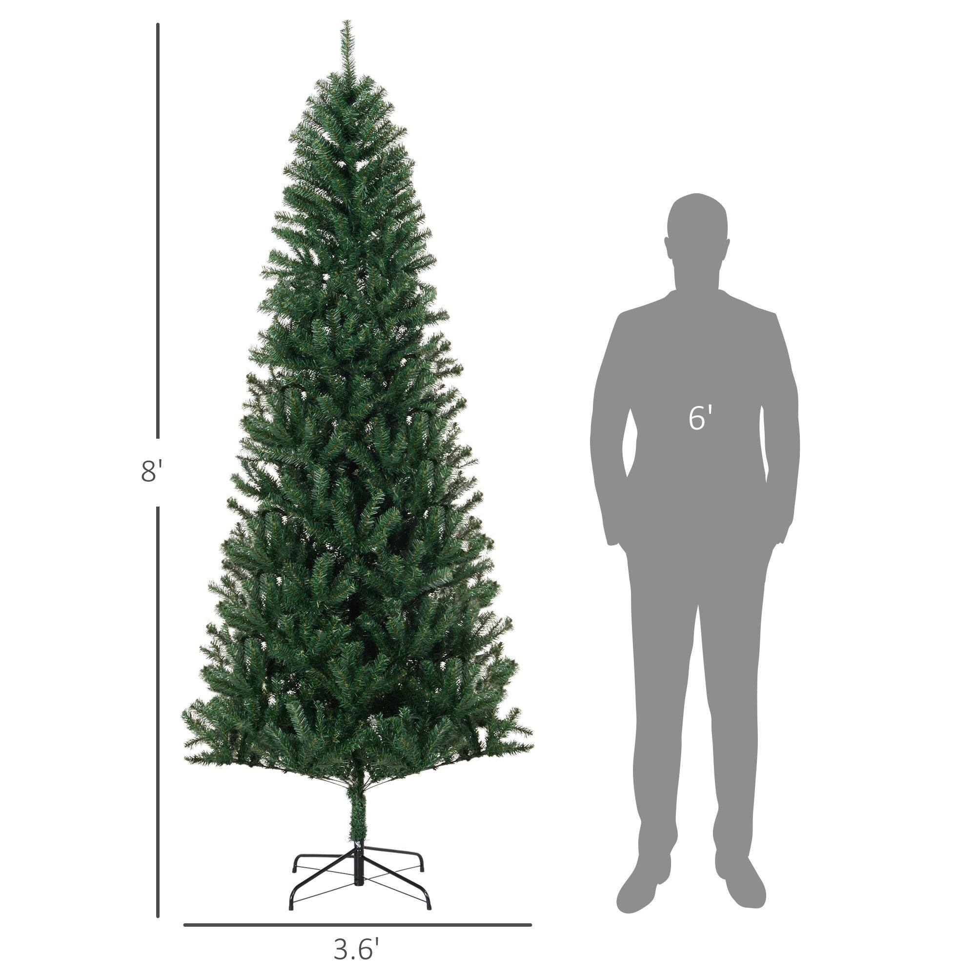 BreeBe 8 ft Tall Unlit Slim Fir Artificial Christmas Tree with ...