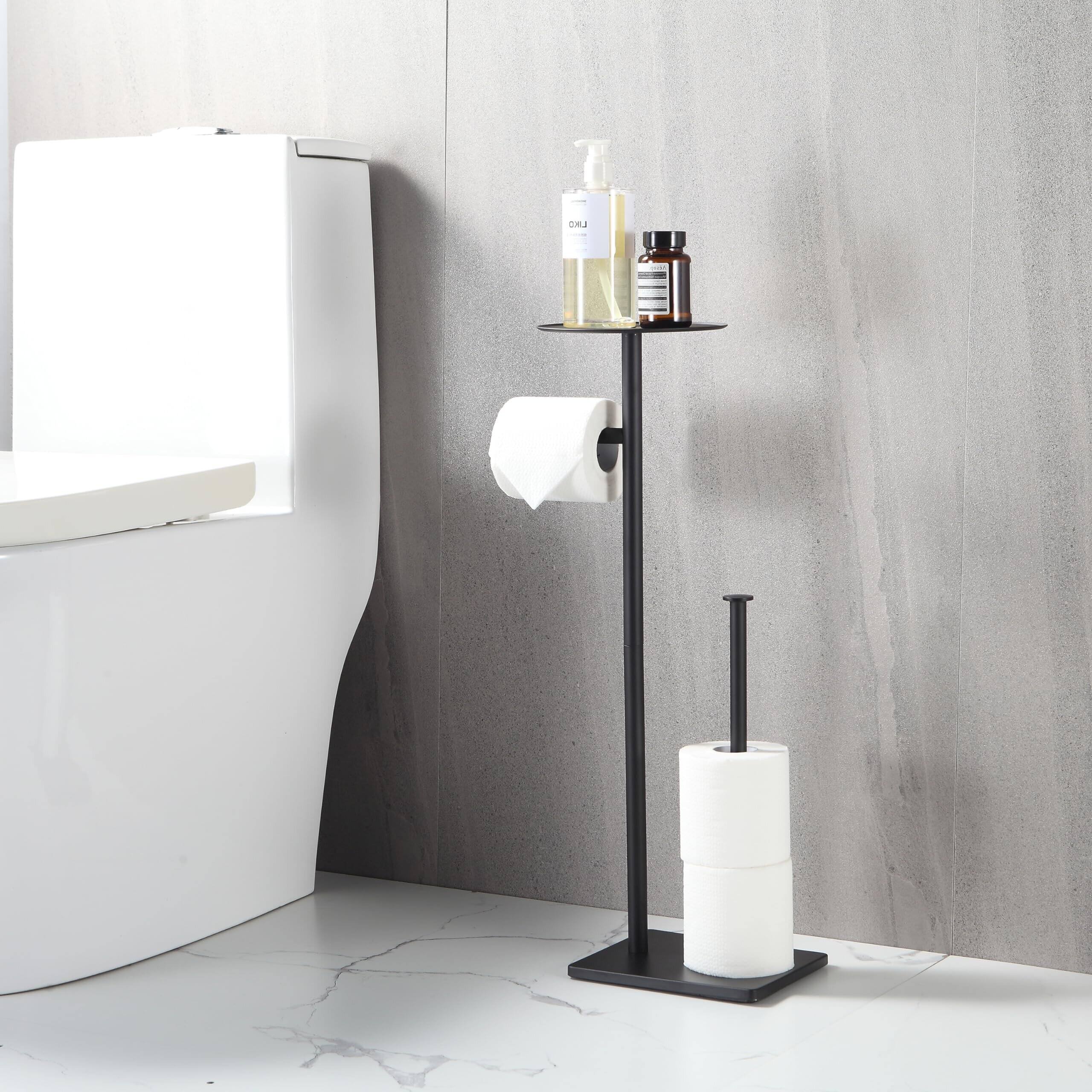 Dazzed Corner Toilet Paper Holder Stand with Shelf,Brushed Nickel Black ...