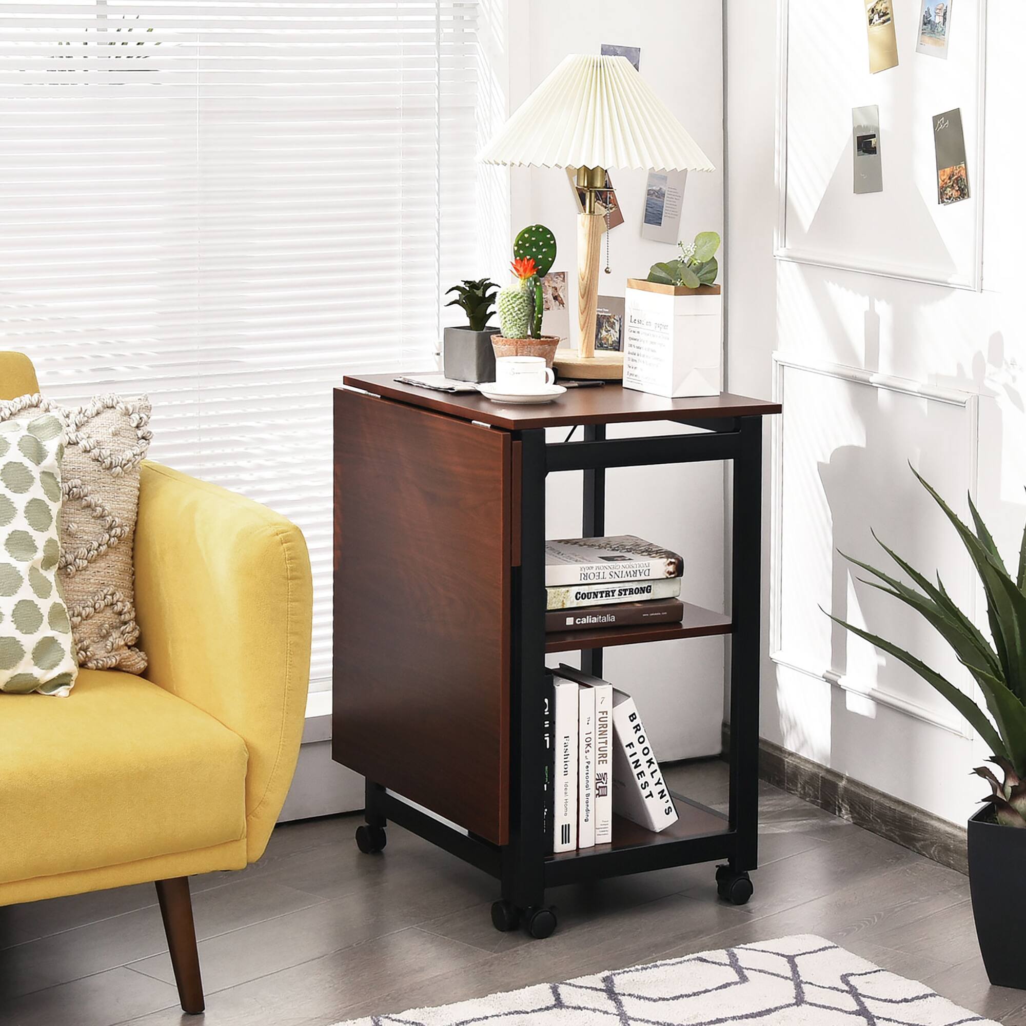 Costway Rolling Computer Desk Folding Writing Office Desk w/ Storage ...