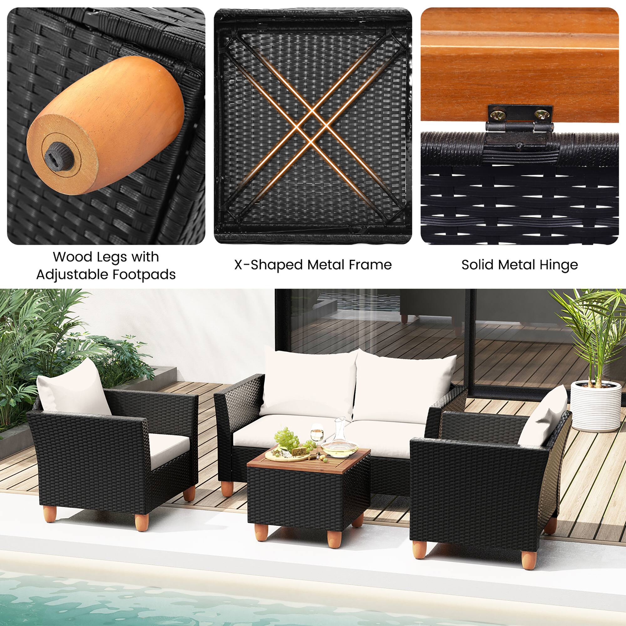 Gymax 4 Piece Outdoor Conversation Set Patio Cushioned Chairs w ...