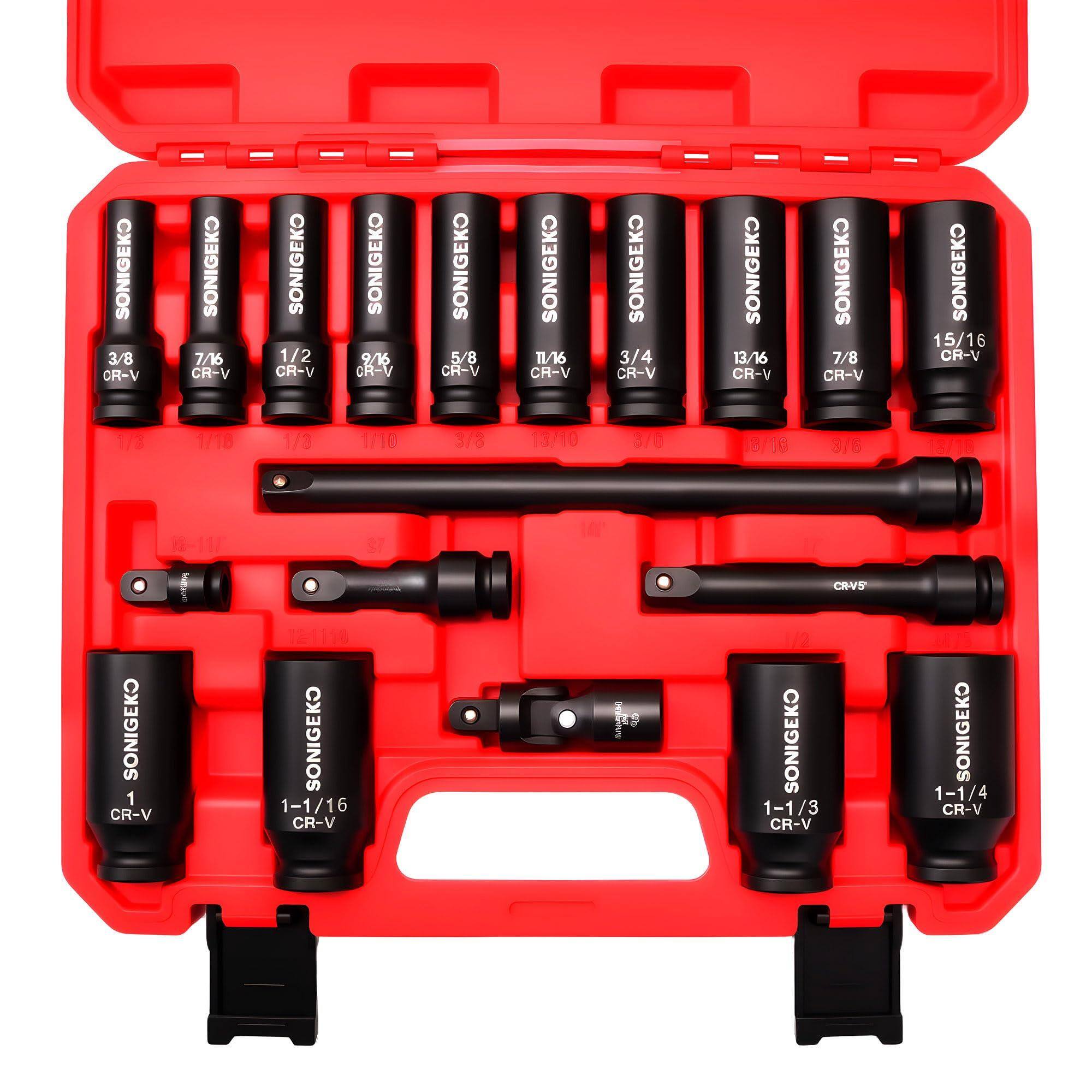 JETRANSPORT Socket Set 3/8" Impact 67 piece Metric And Sae 6 Point Cr v Steel Sockets With ...
