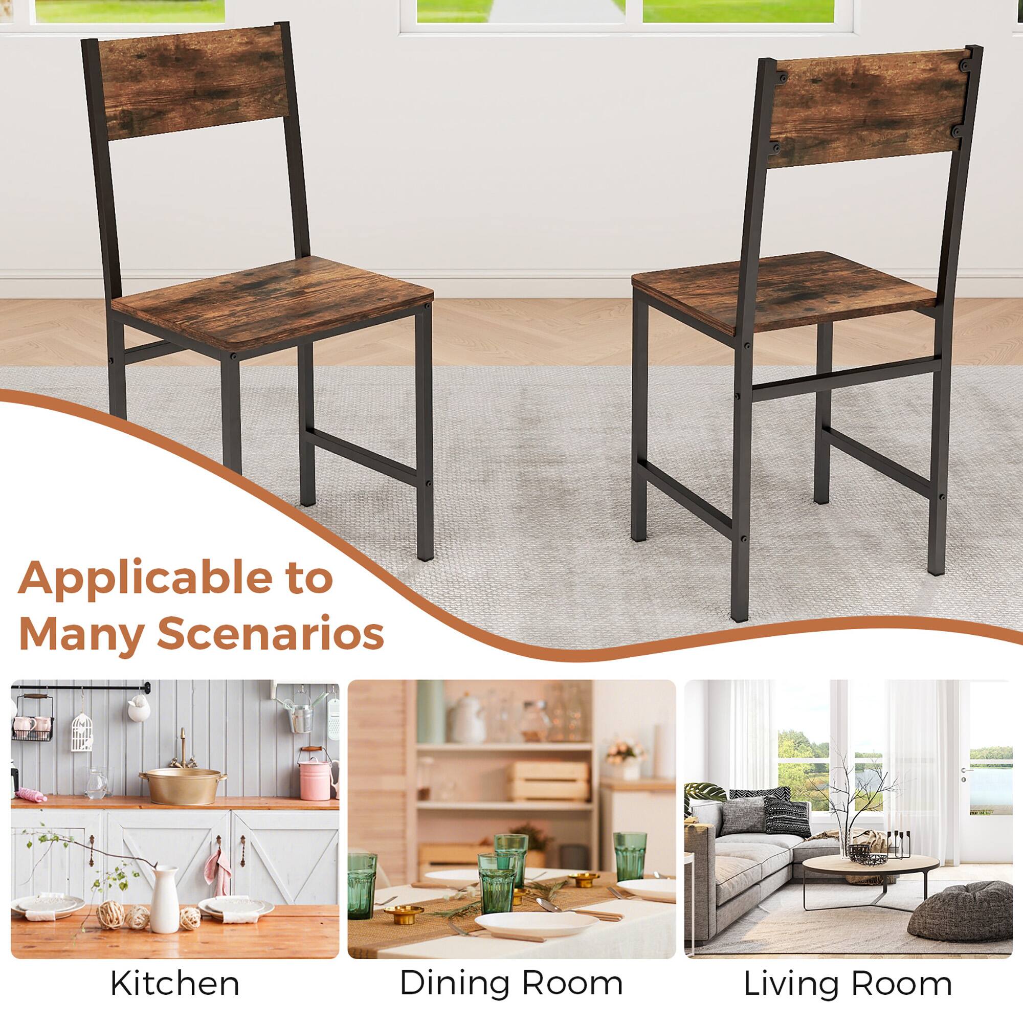 Gymax Set of 4 Dining Chairs w/Metal Legs Slanted Back Wide Seat for ...