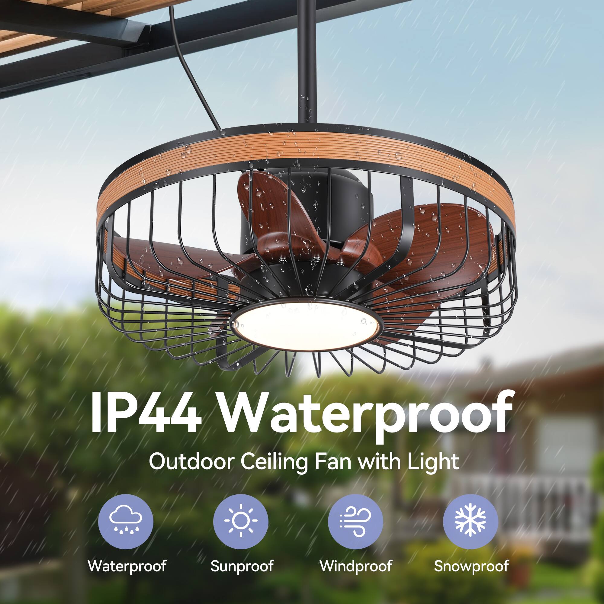 Breezary 19" Outdoor Waterproof Ceiling Fan with Gazebo Light, DC Motor ...