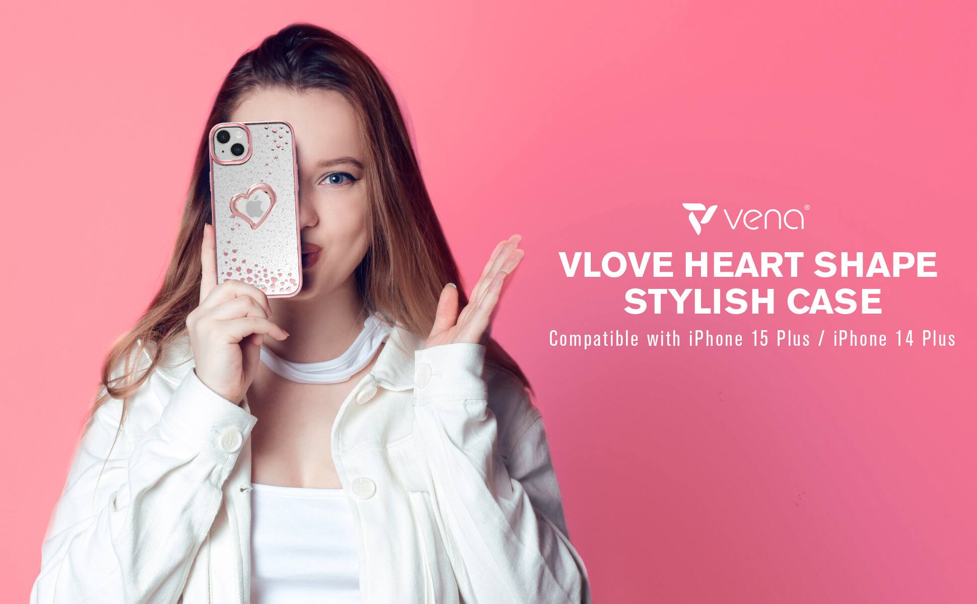 Vena vLove Glitter Heart Case for Apple iPhone 15 Plus / iPhone 14 Plus Rose Gold Multicolored ...