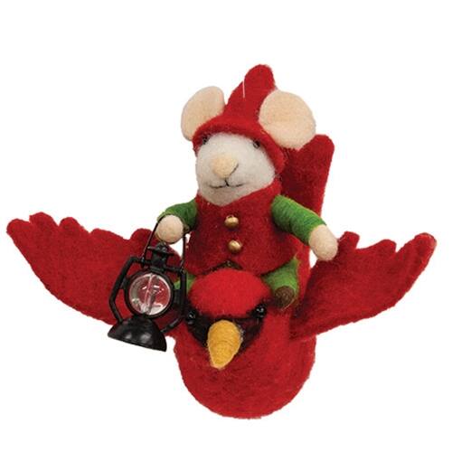 BreeBe Mouse on Flying Cardinal Felted Orament Red, White GHBY5399 ...