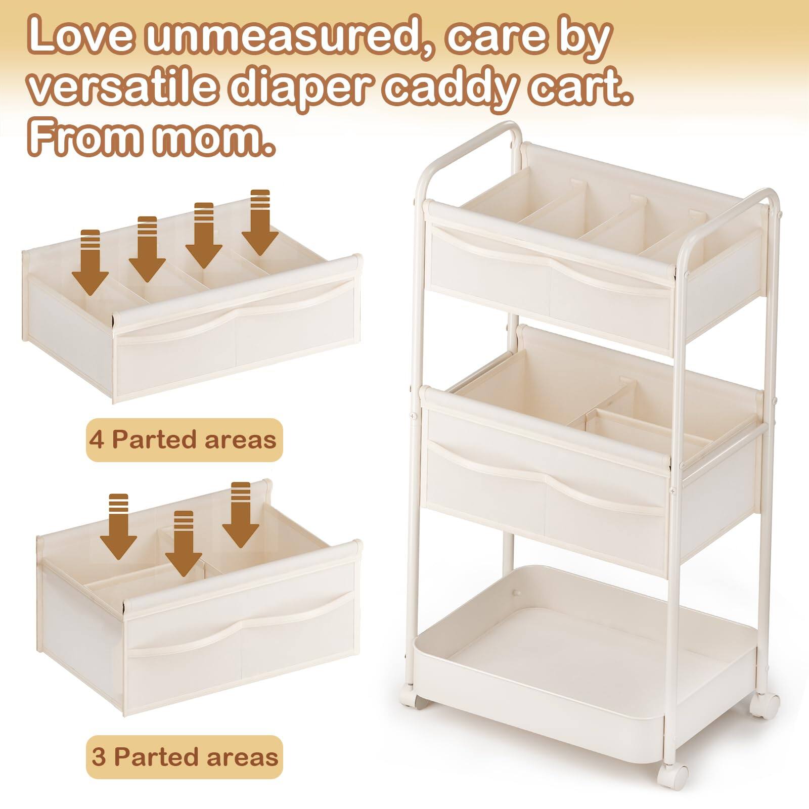 JETRANSPORT Diaper Metal& Felt Movable Cart With Dividers For Large ...