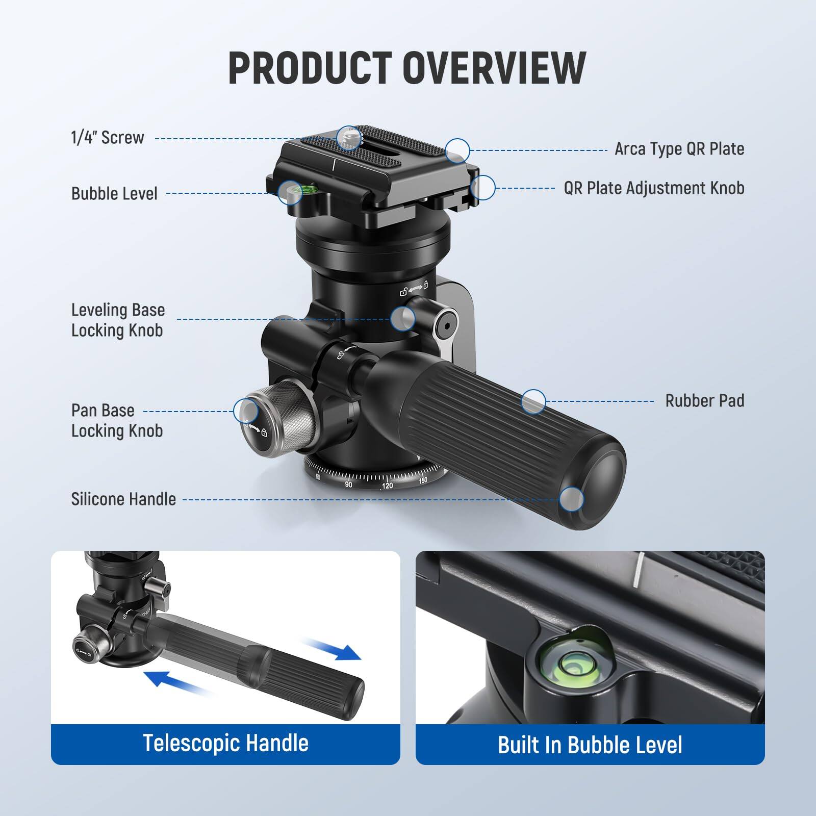 Neewer Video Pan Tilt Head, +/ 15° Leveling, Arca, 11lb TH03 - Best Buy