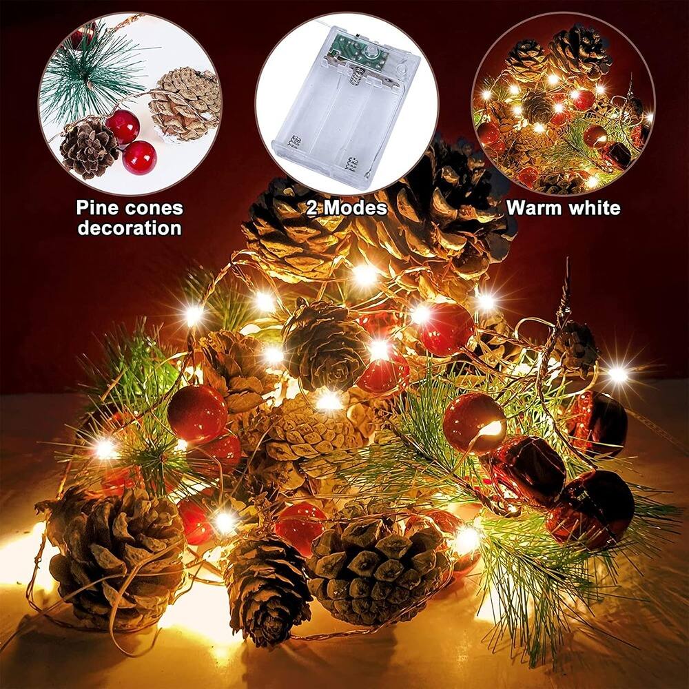 PARKER SLATER 10FT Christmas Garland with 30 LED Lights & Pinecone ...