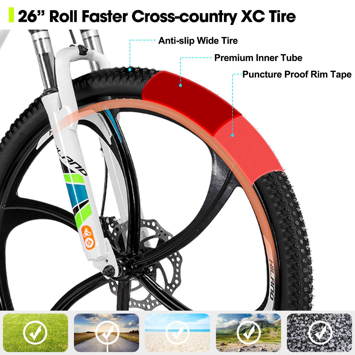 HILAND H200 26" Mountain Bike for Men Women 6 Spokes Wheel White H200 - Best Buy