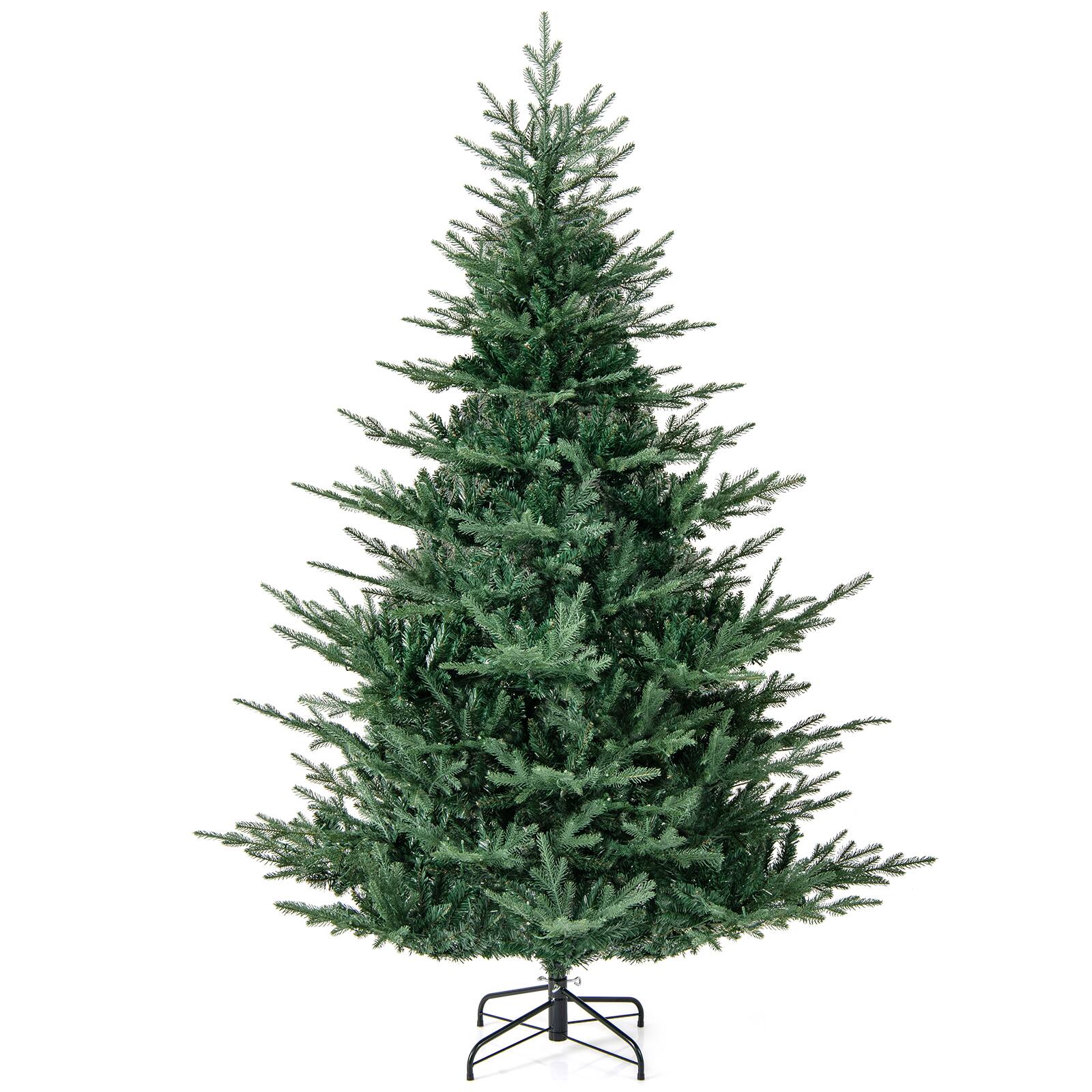 Gymax 7 FT Pre Lit Artificial Christmas Tree Hinged Xmas Tree w/ 1102 PVC & PE mixed Branch Tips ...