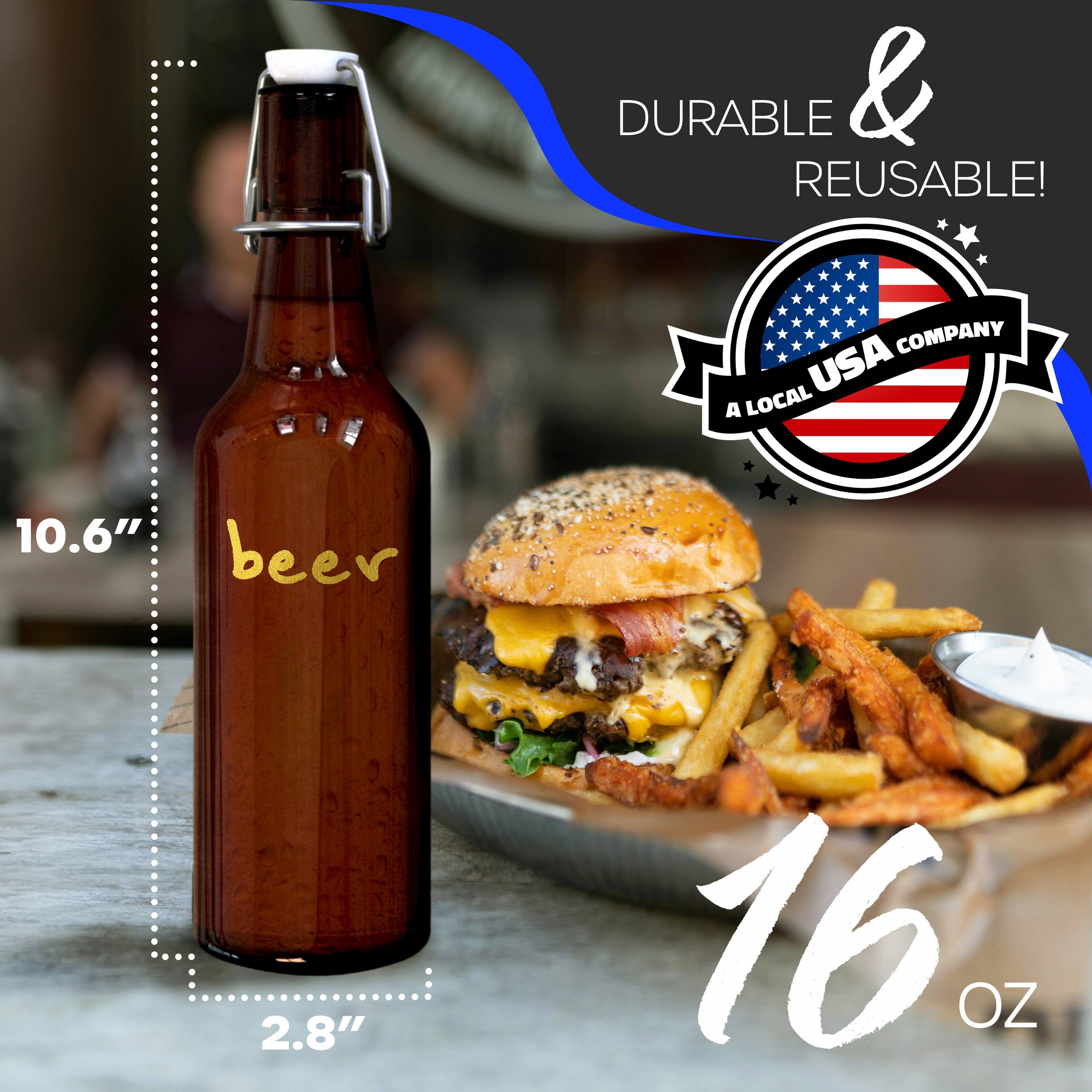 Nevlers 16 Oz. Swing Top Amber Glass Beer Bottles with Bottle Brush ...