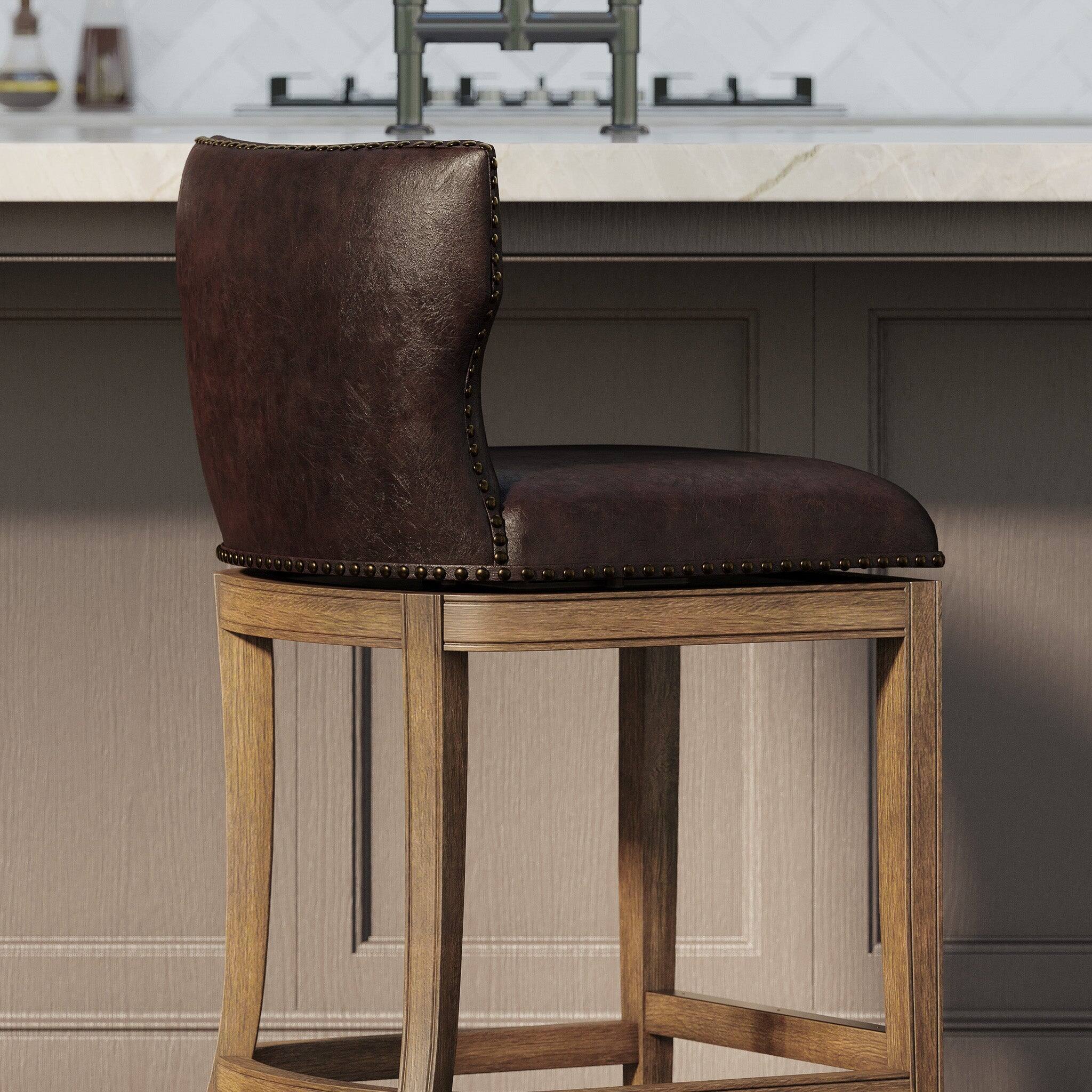 Maven Lane 26" Hugo Counter Stool Finish with Vegan Leather Walnut ...