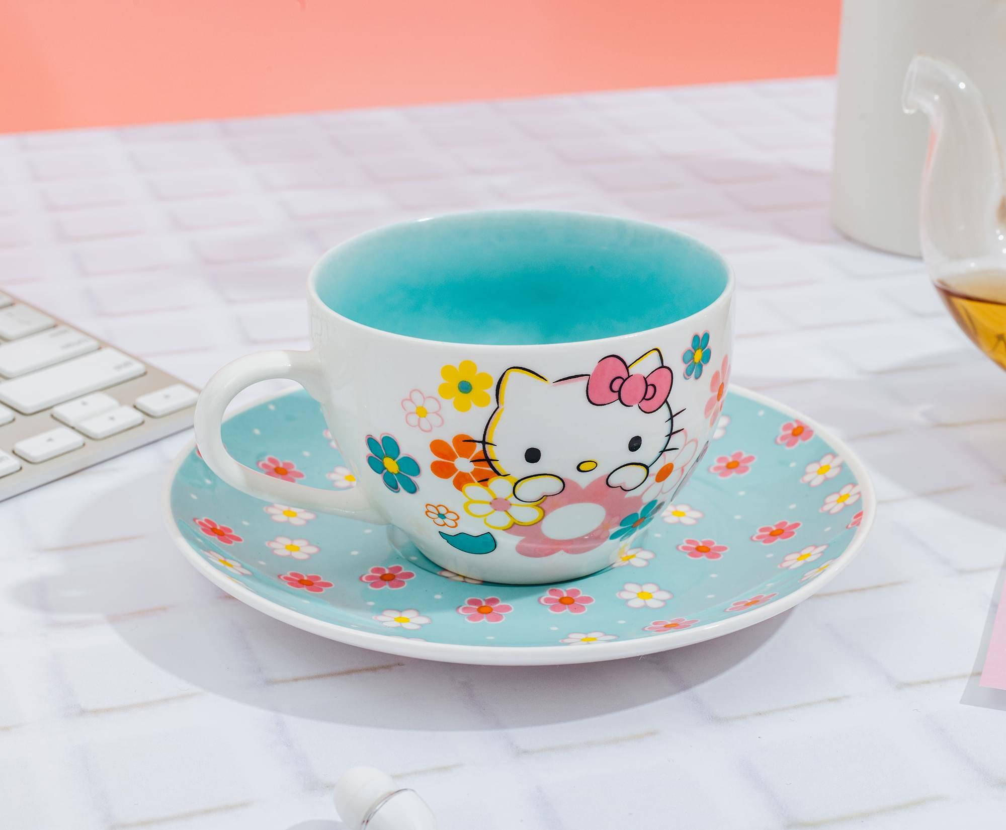 Silver Buffalo Sanrio Hello Kitty Floral Bone China Teacup and Saucer ...