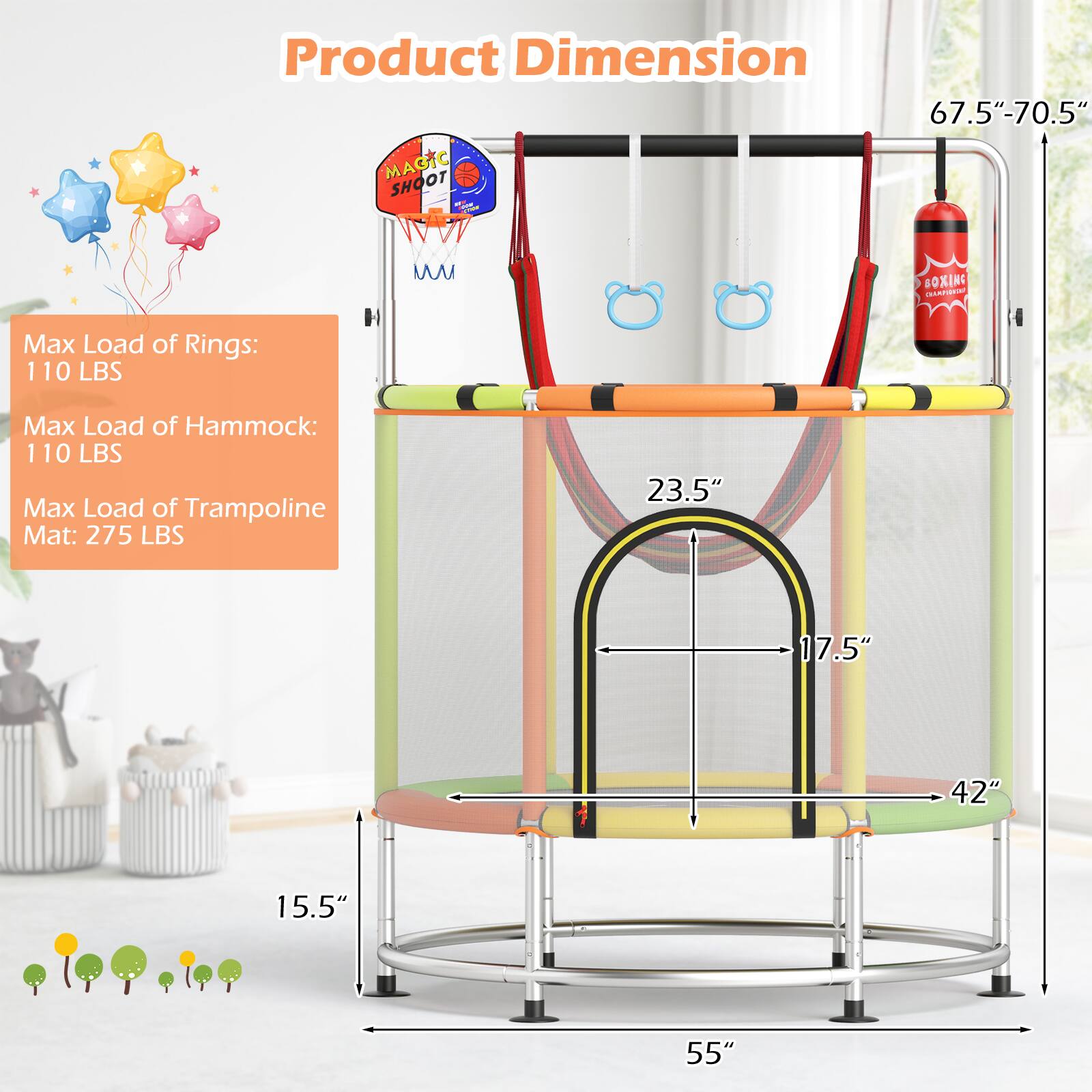 Gymax 6 in 1 Kids Trampoline Combo 55'' Play Activity Center w/Hammock ...
