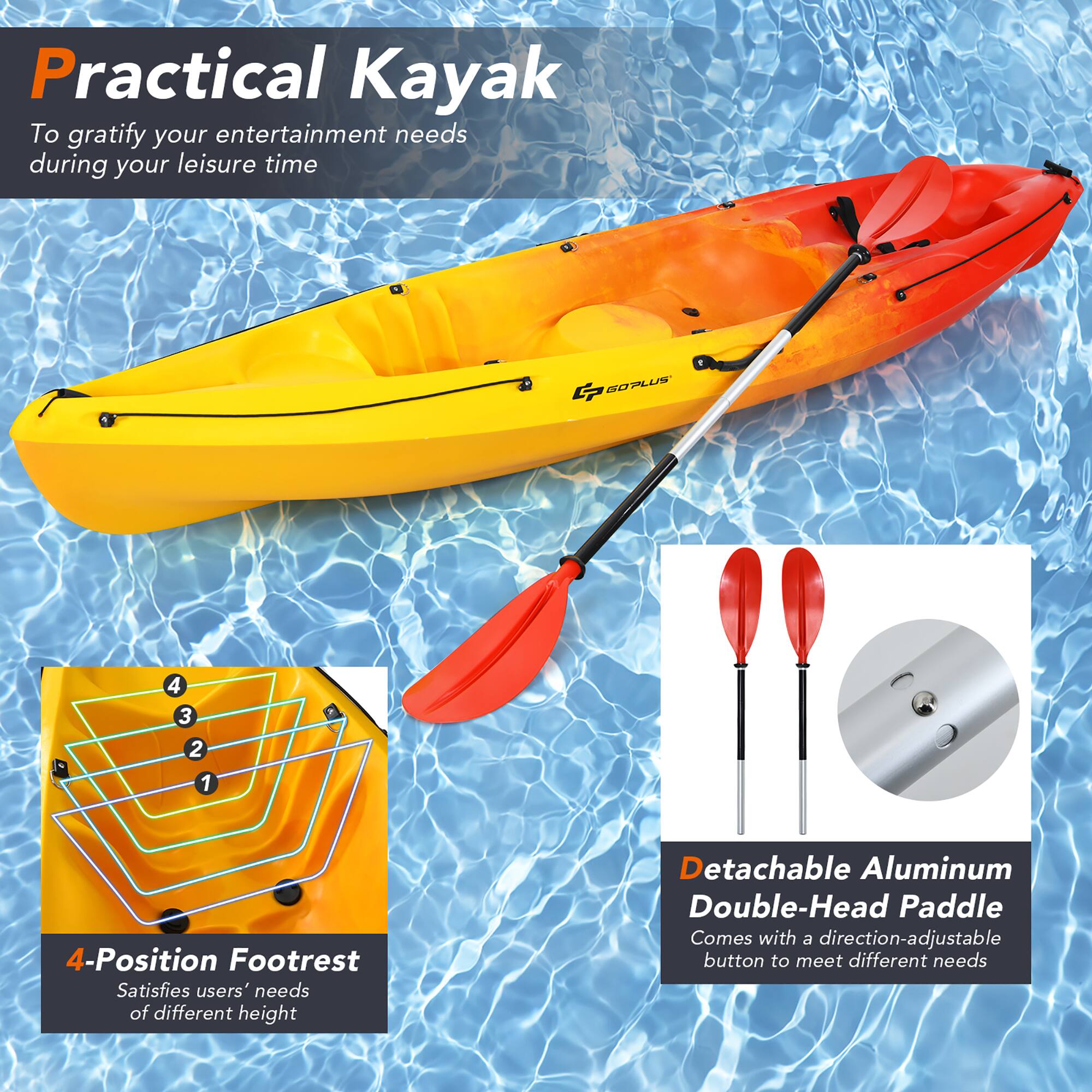 Costway Single Sit on Top Kayak 0ne Person Kayak Boat W/ Detachable ...