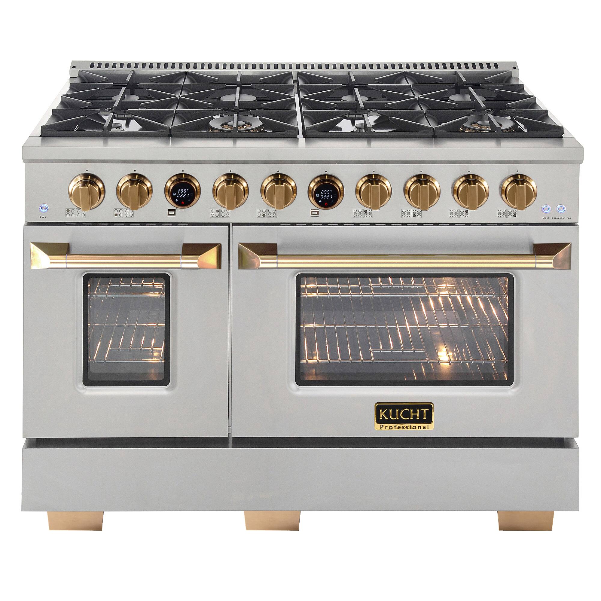 48 in. 6.7 cu. ft. Dual Fuel Range, 8 Burners, LP, SS w/ Gold Accents ...