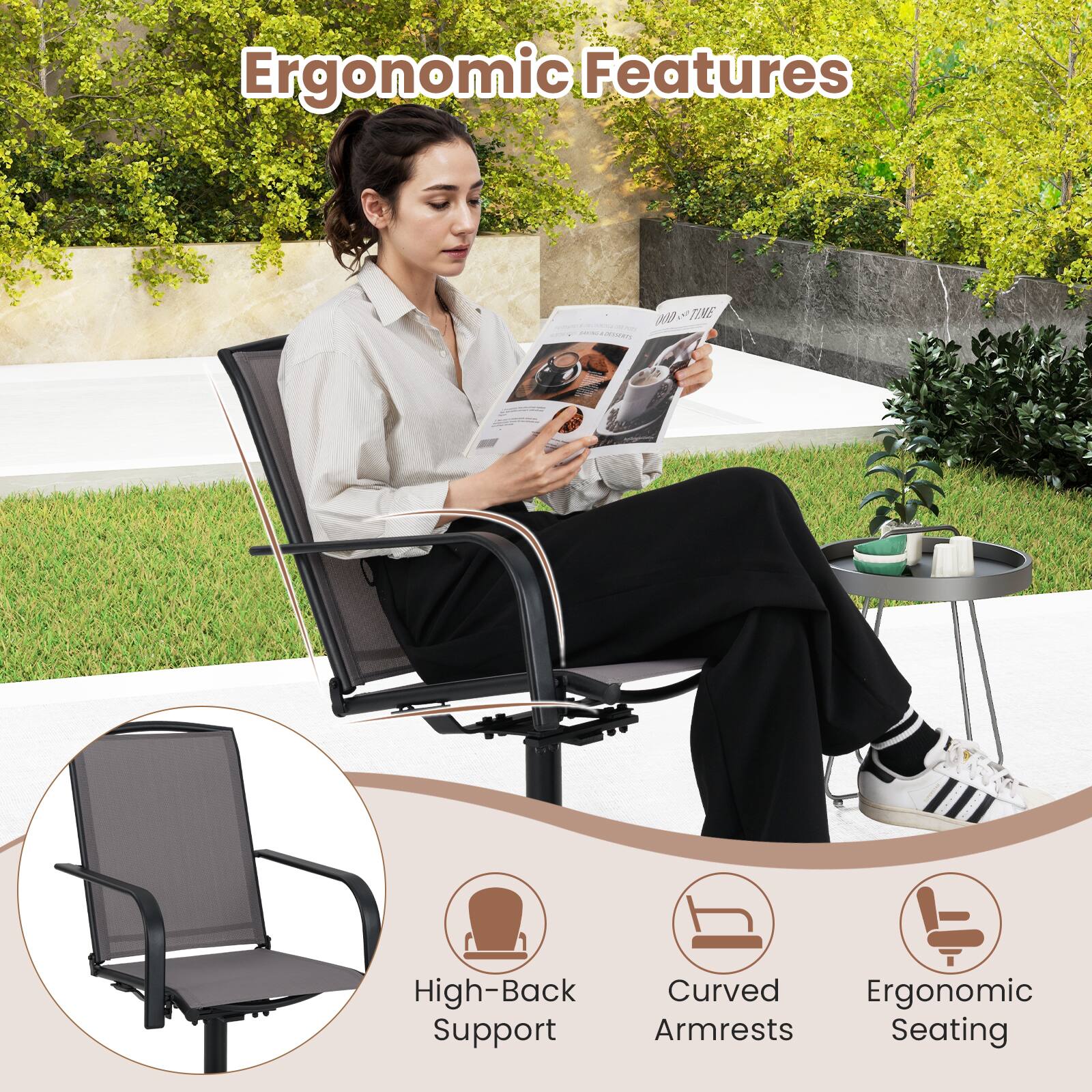 Gymax Patio Swivel Chairs Set of 4 w/ High Back & Round Metal Base for ...