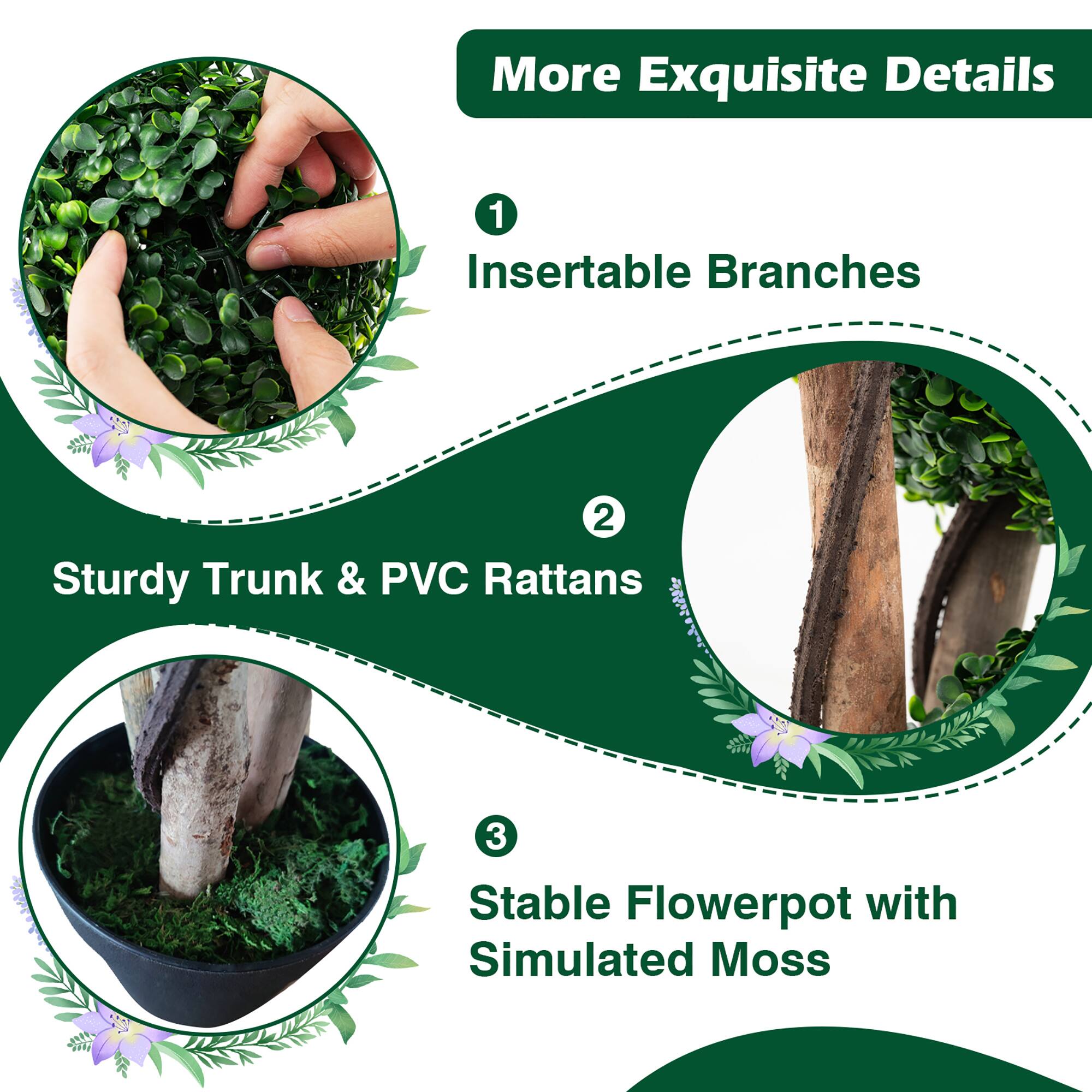 Gymax 36'' Faux Potted Plant w/3 Topiary Balls Solid Wood Trunks Mimic ...