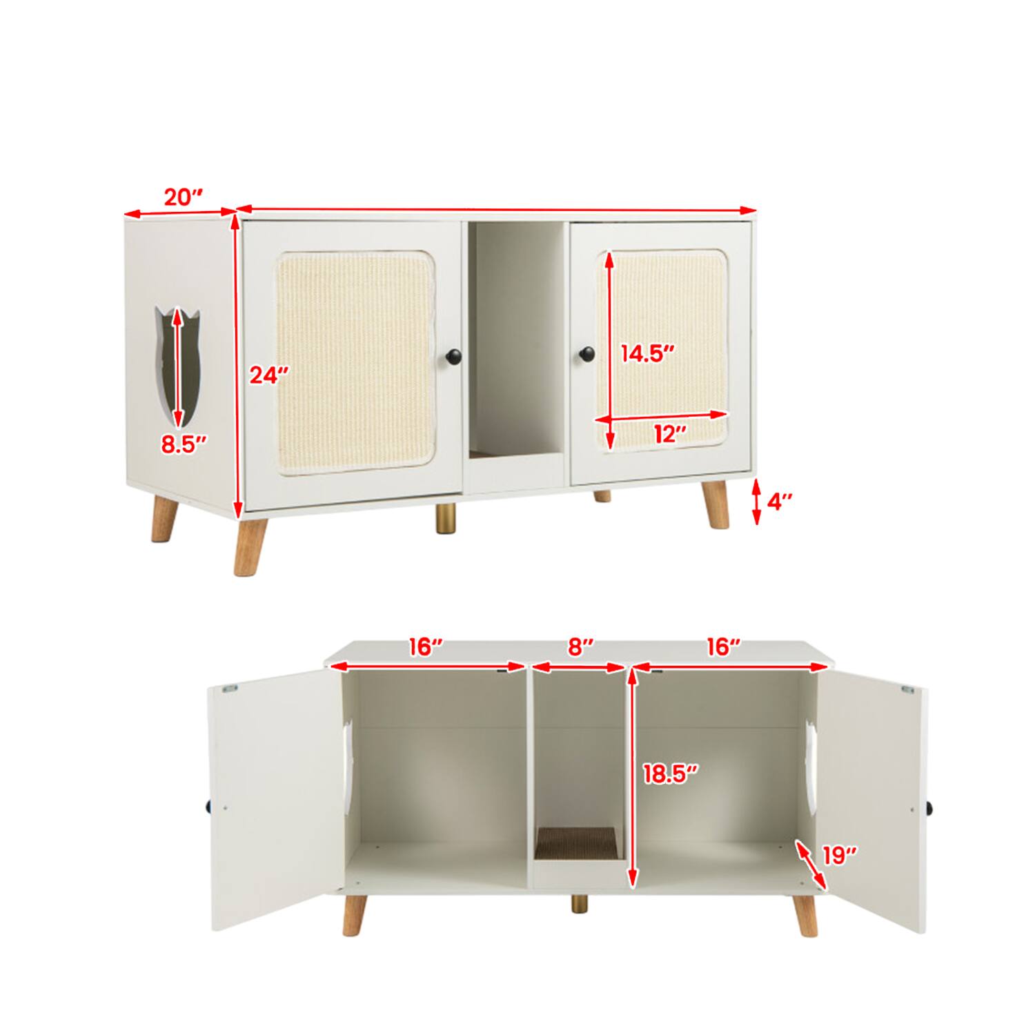 BreeBe Double Room Cat Litter Furniture with Two Sisal Mats, 43 Inch ...