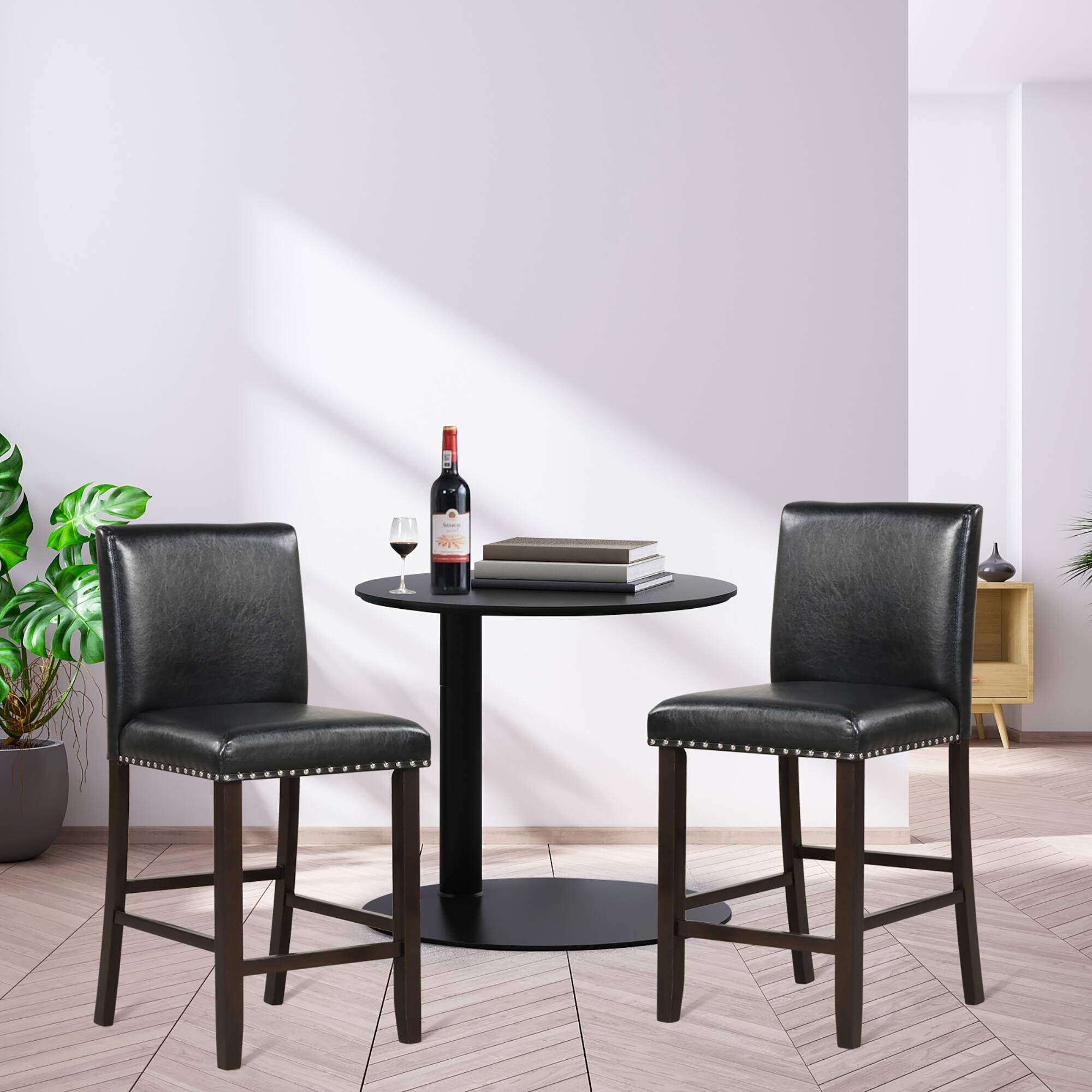 Gymax Set of 2 Bar Stools PVC Leather Counter Height Chairs for Kitchen ...
