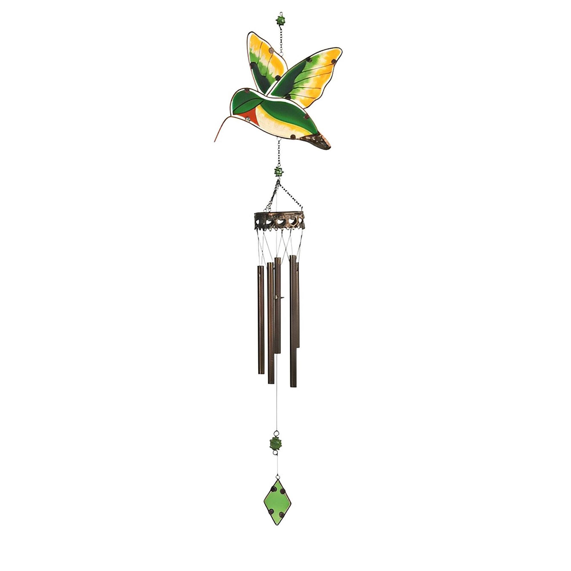 FC Design 40" Long Green and Yellow Hummingbird Wind Chime with Gem ...