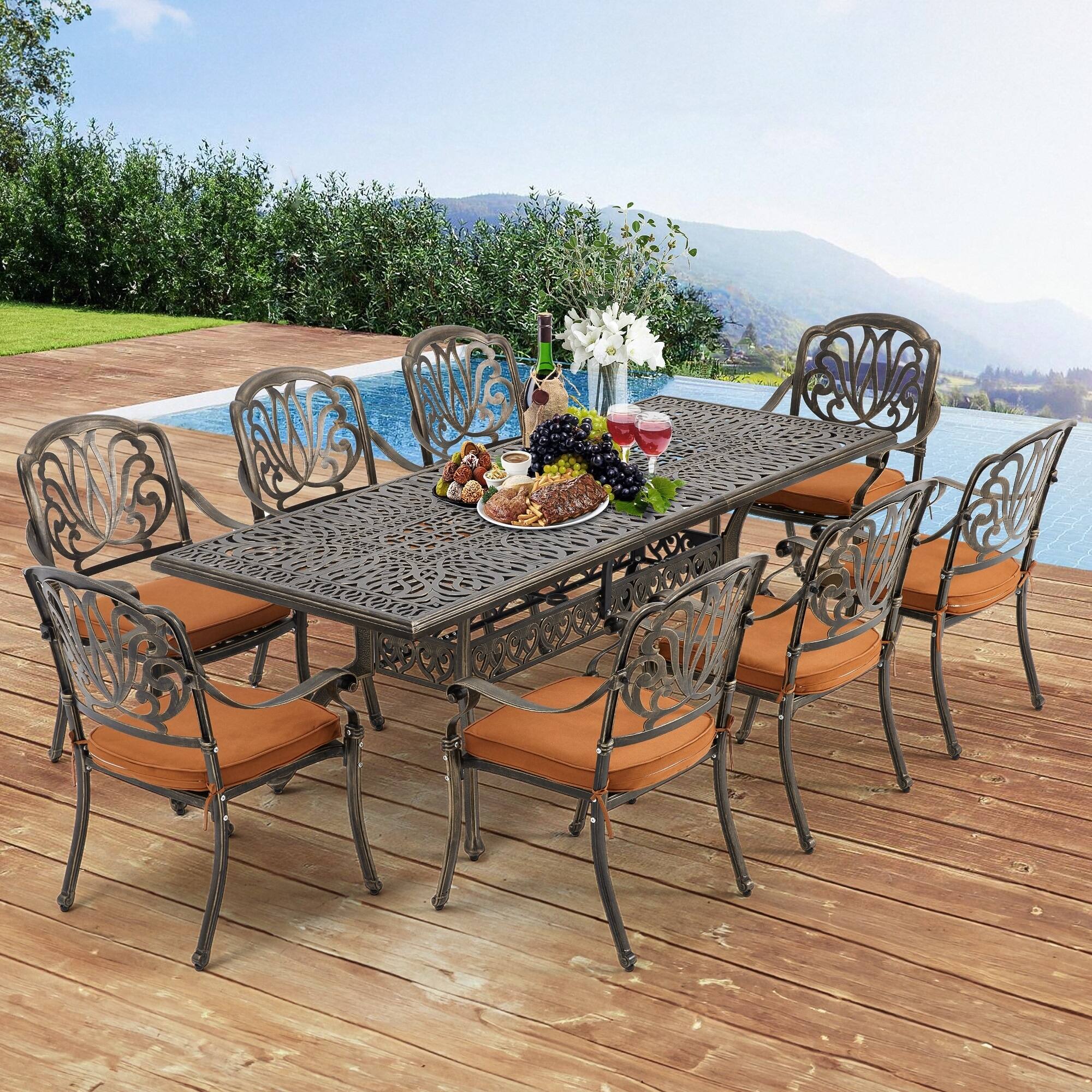 U HOMY 9 Piece Outdoor Dining Set with Table and 8 Chairs, All Weather ...