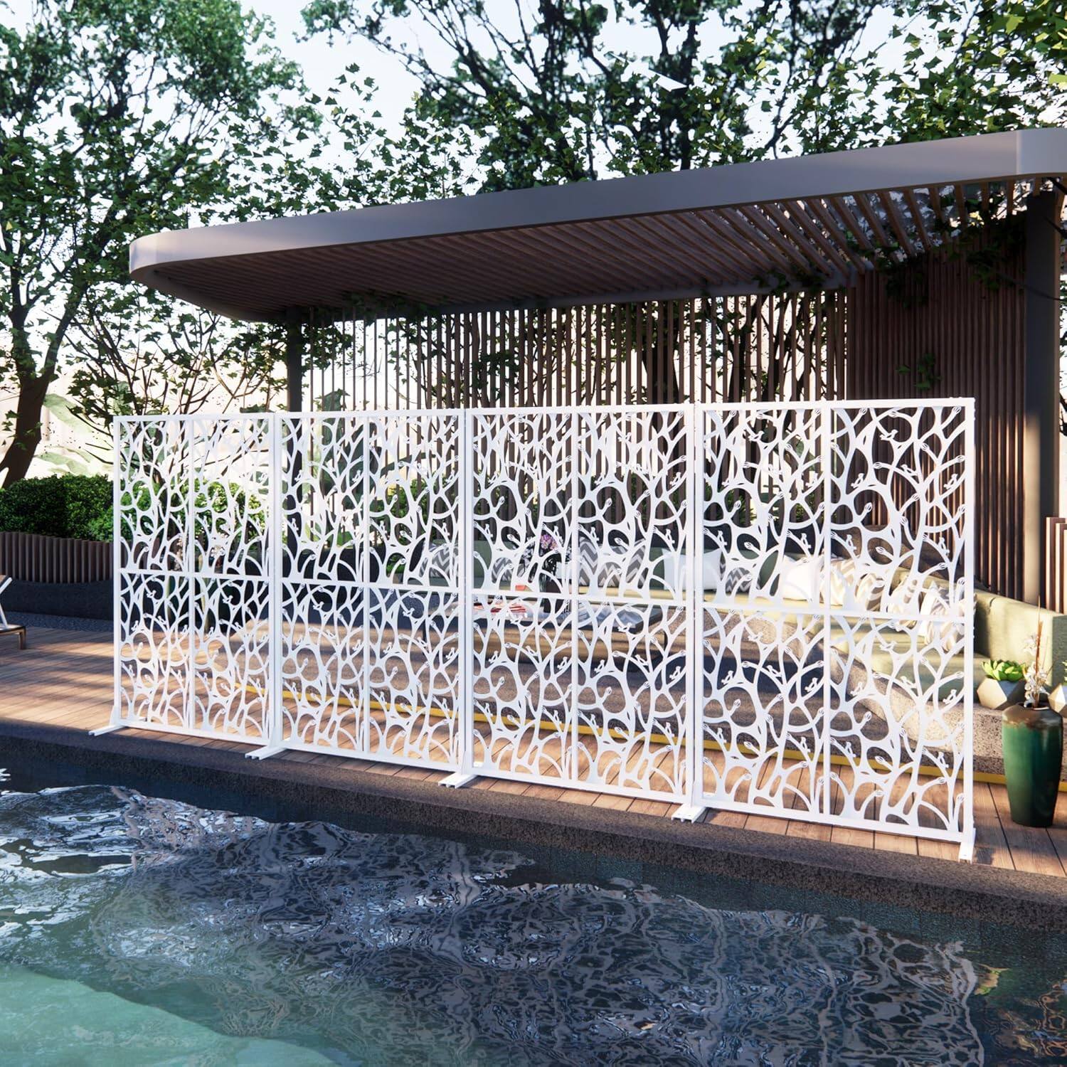 MOOSOO Metal Privacy Fence Screen 72x45.3" – Freestanding Decorative ...