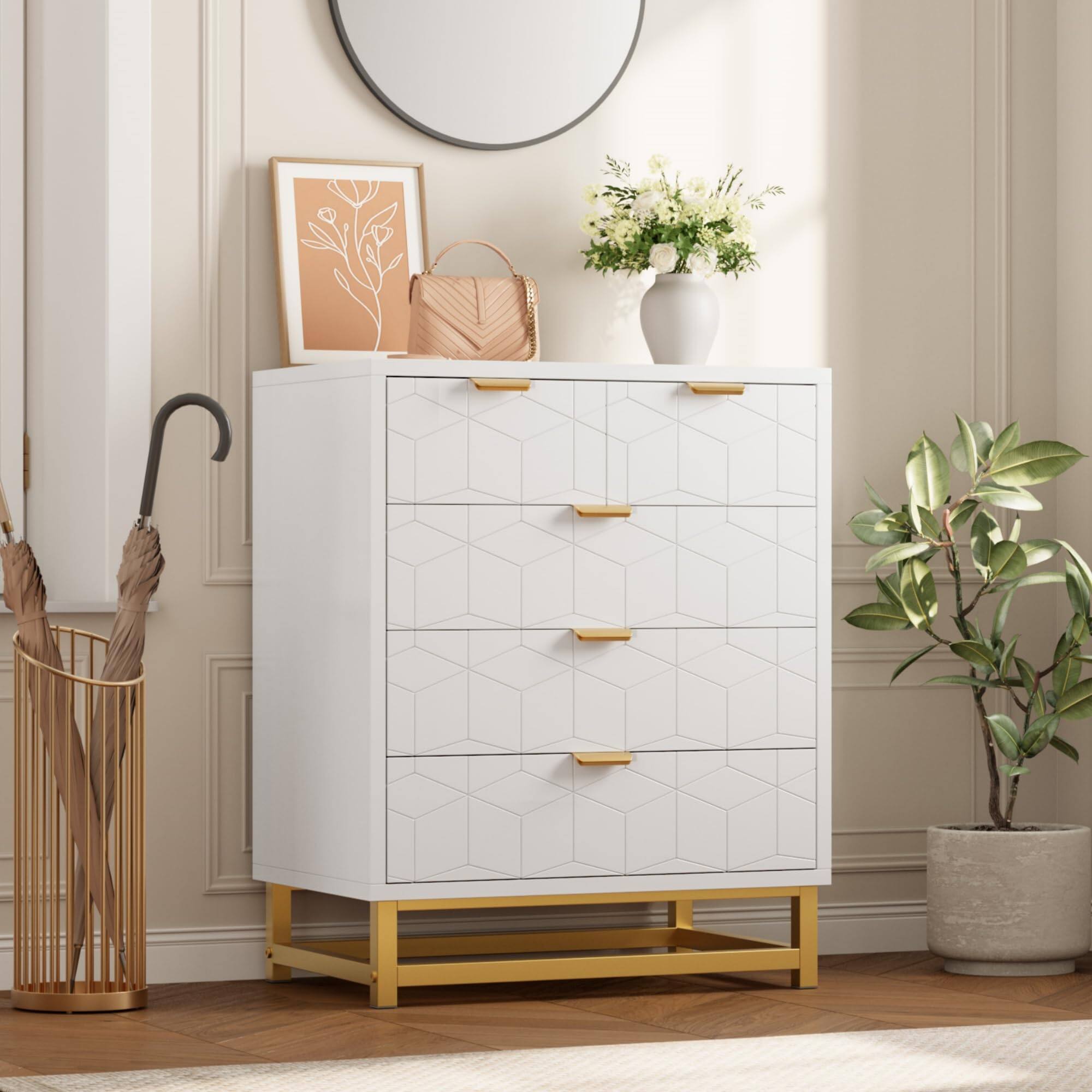 GARVEE Modern 5 Drawer Dresser, Wood Chest with Metal Legs and Wide ...