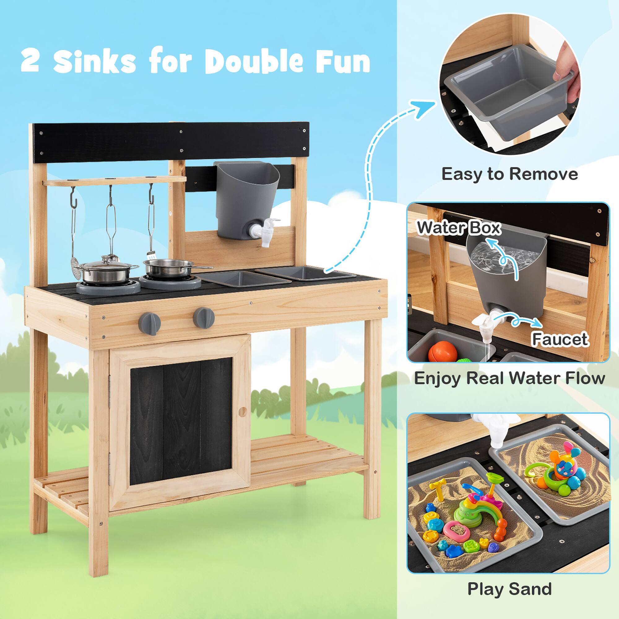 Gymax Mud Kitchen Playset Outdoor Kids Pretend Play Kitchen w/2 ...