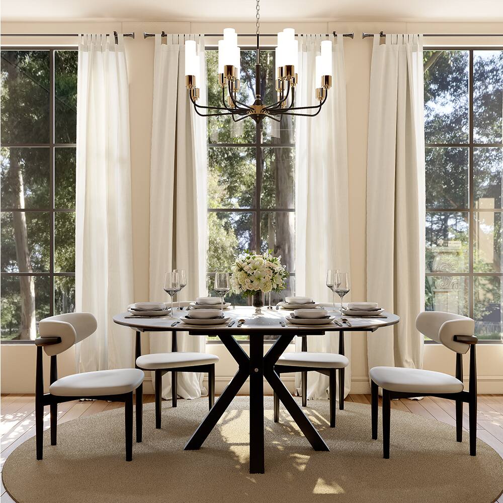 POVISON 47" 63" Round Extendable Dining Table for 4 6 People, Gray ...