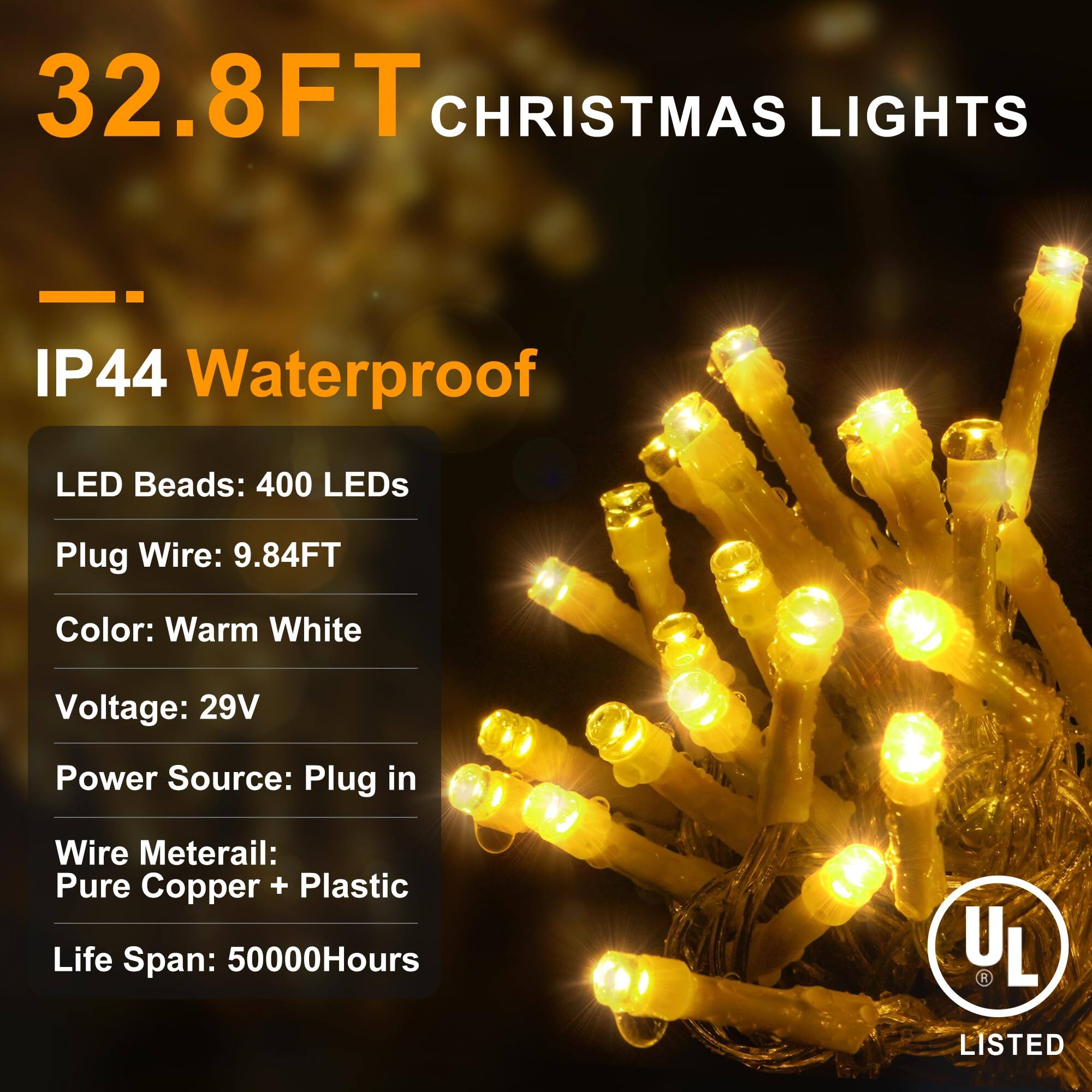 VEGA AUTOMOTIVE Christmas Lights Outdoor Decorations 400 8 Modes ...