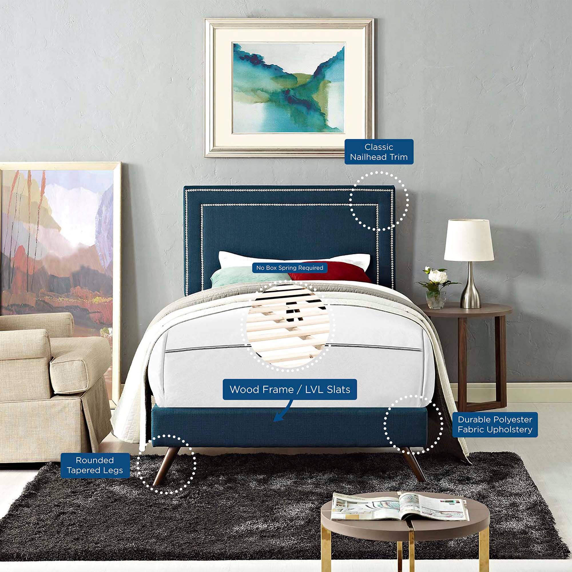 Modway Virginia Fabric Platform Bed with Round Splayed Legs Azure MOD ...