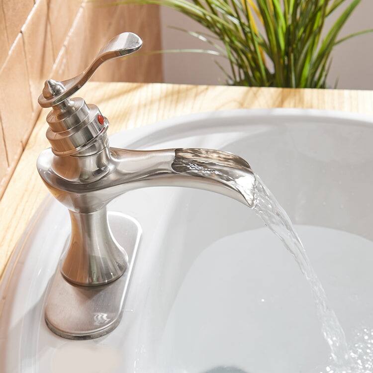 Single Handle Waterfall Bathroom Faucet 1 Hole with Deckplate and Pop ...