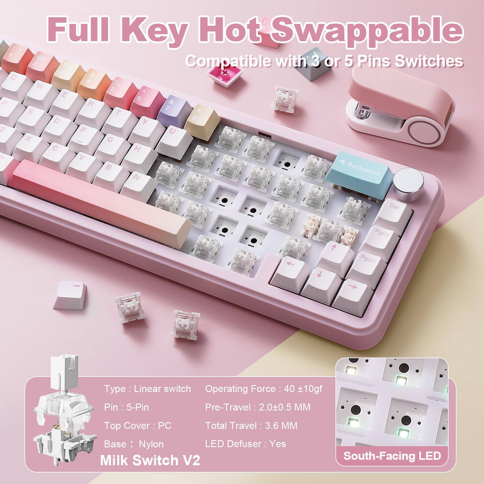 Stamp n Camp B68 Wireless Mechanical Tri mode Bt5.0/hz/usb c Cute Pbt ...