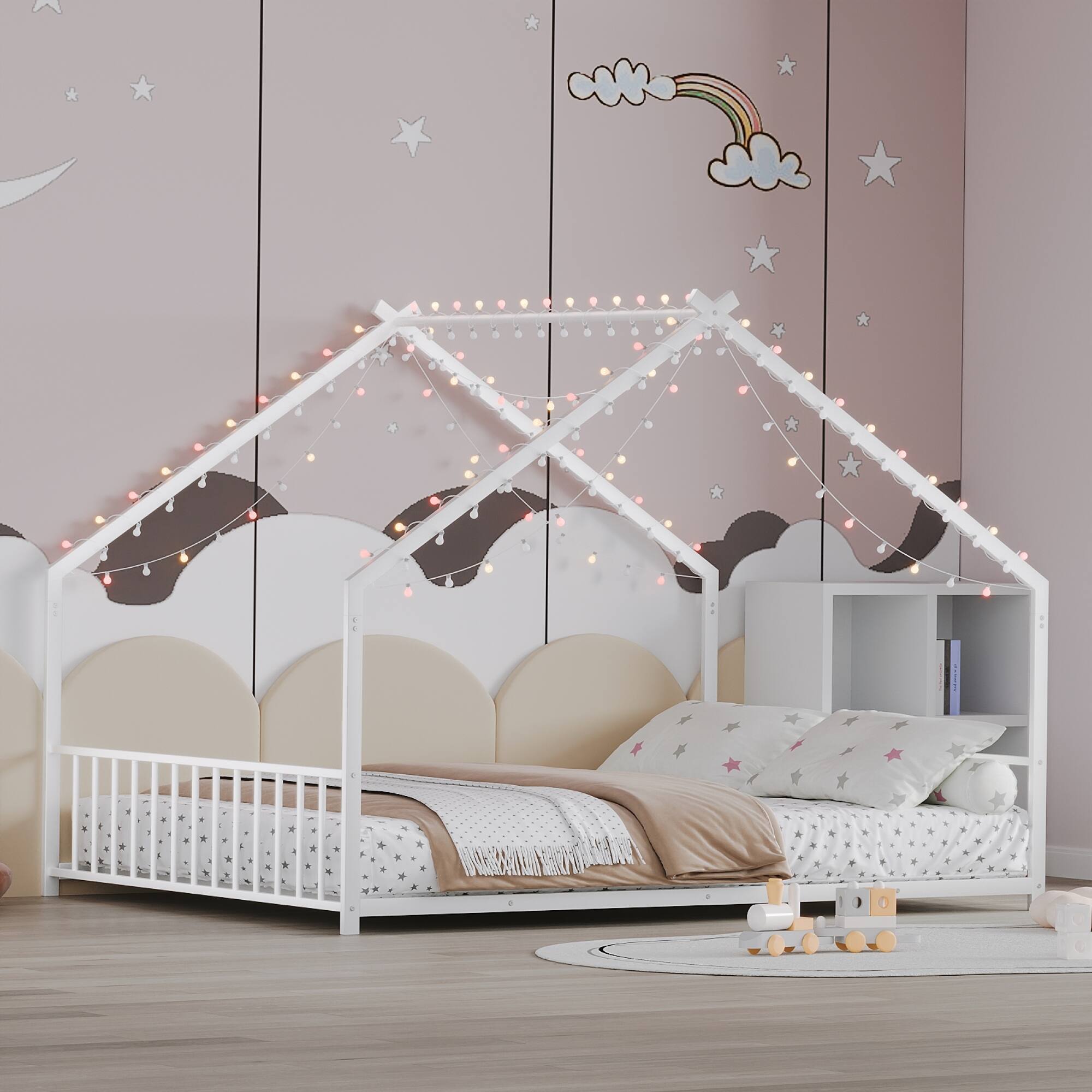 GOODSILO Full Size Children's Rooftop Bed Frame with Colorful LED ...