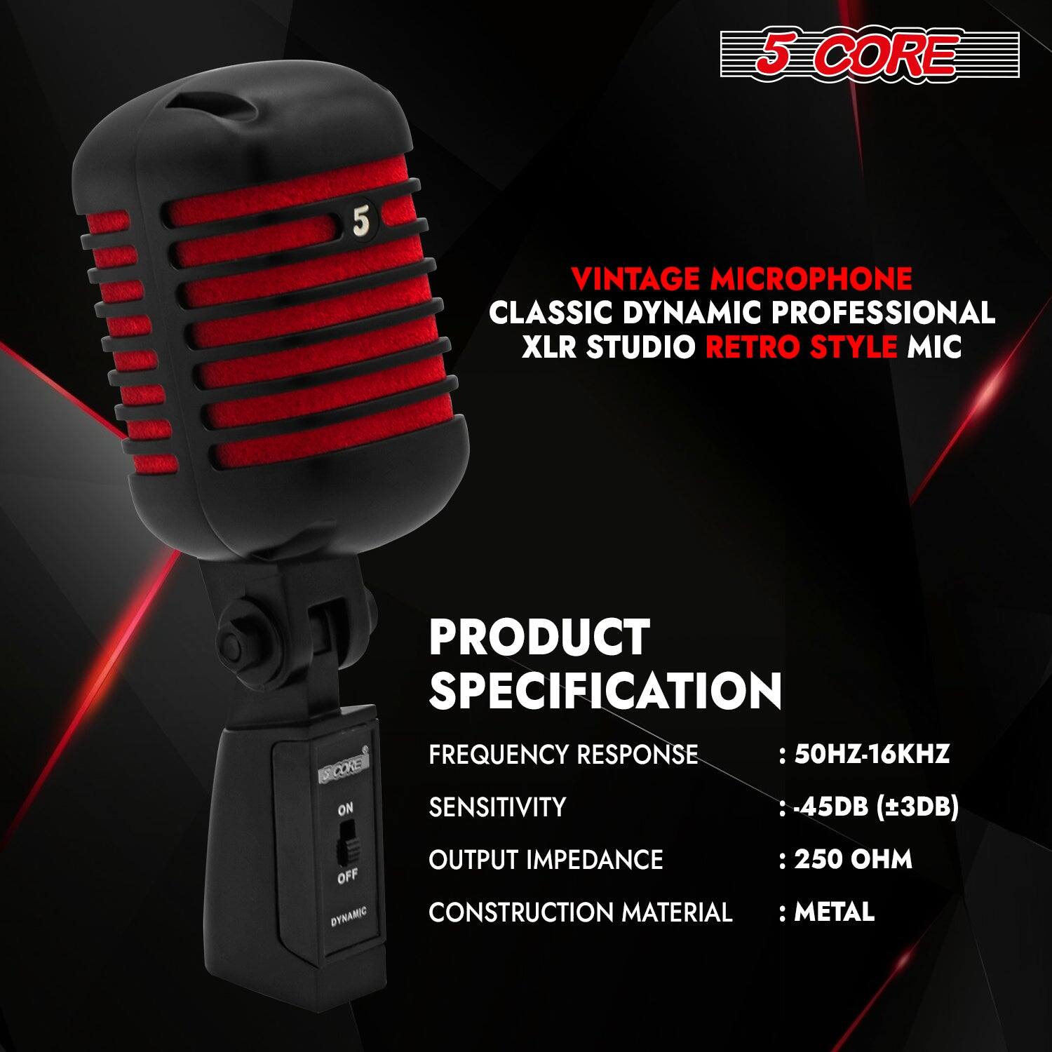 5 CORE 5Core Vintage Microphone Classic Dynamic Professional XLR Studio ...