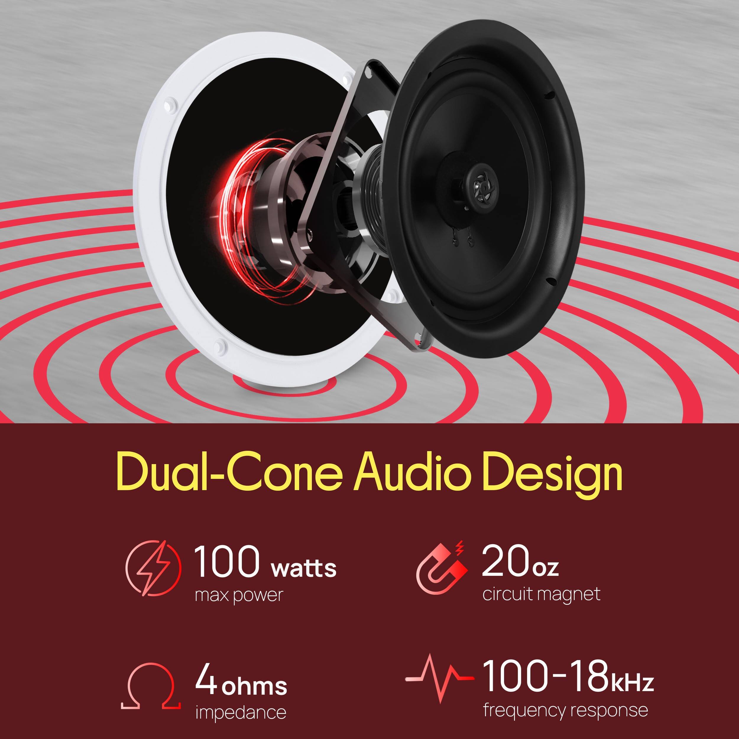 Pyramid MDC6 5.25” Dual Waterproof Marine Speakers, 100W Outdoor Car ...