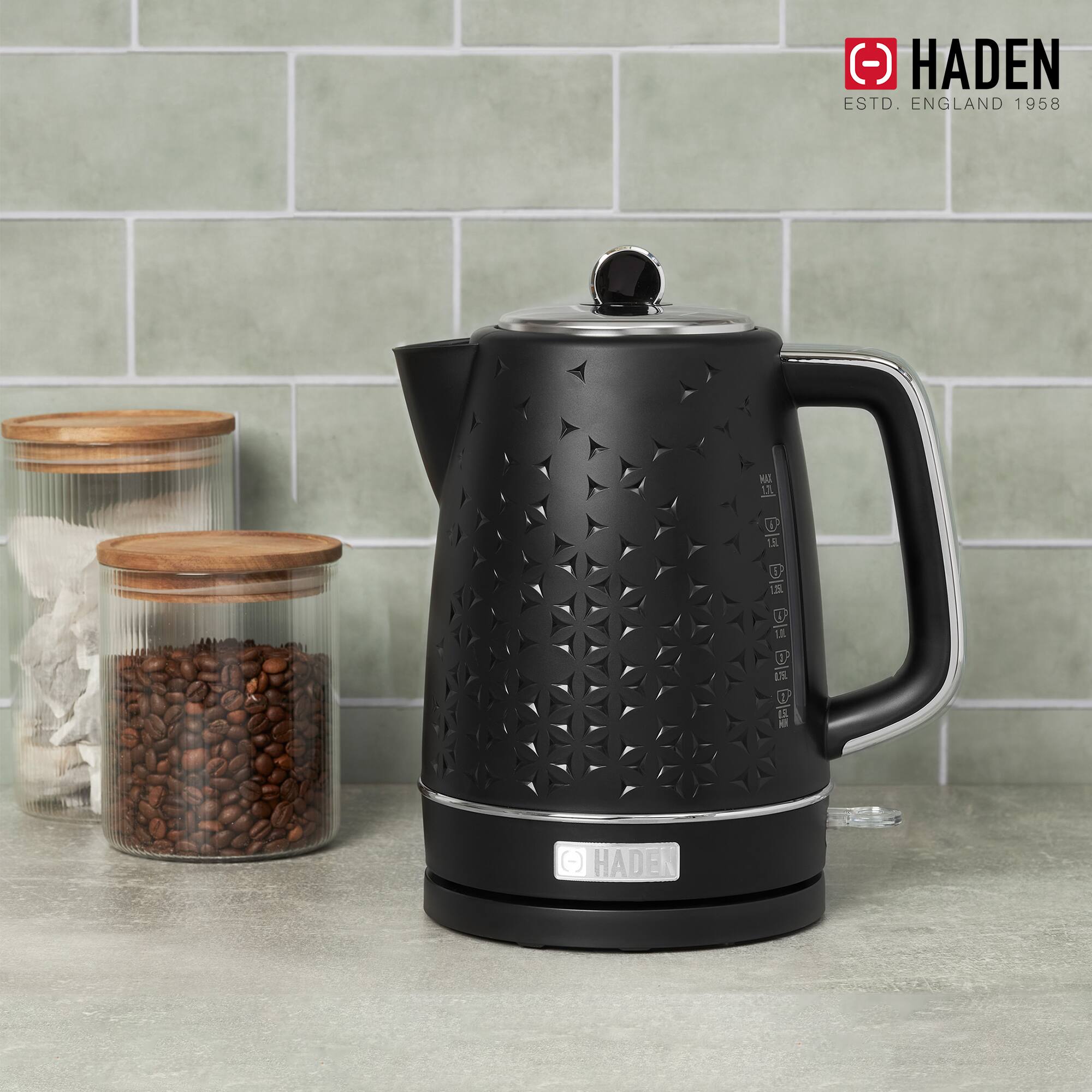 Haden Starbeck 1.7 Liter Stainless Steel Electric Water Kettle, Black ...