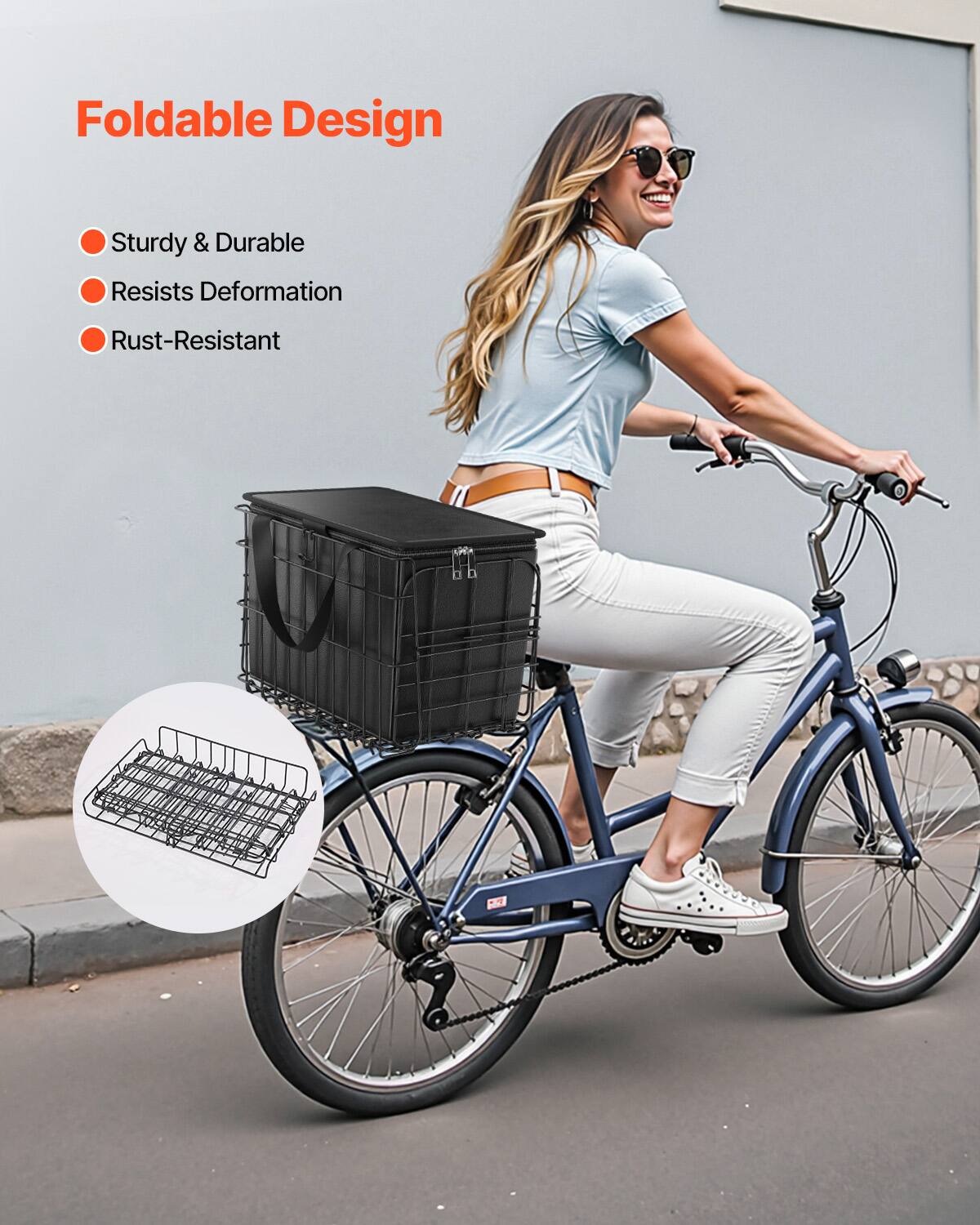 VEVOR Rear Bike Basket, Folding Wire Bicycle Basket with Cargo Net ...
