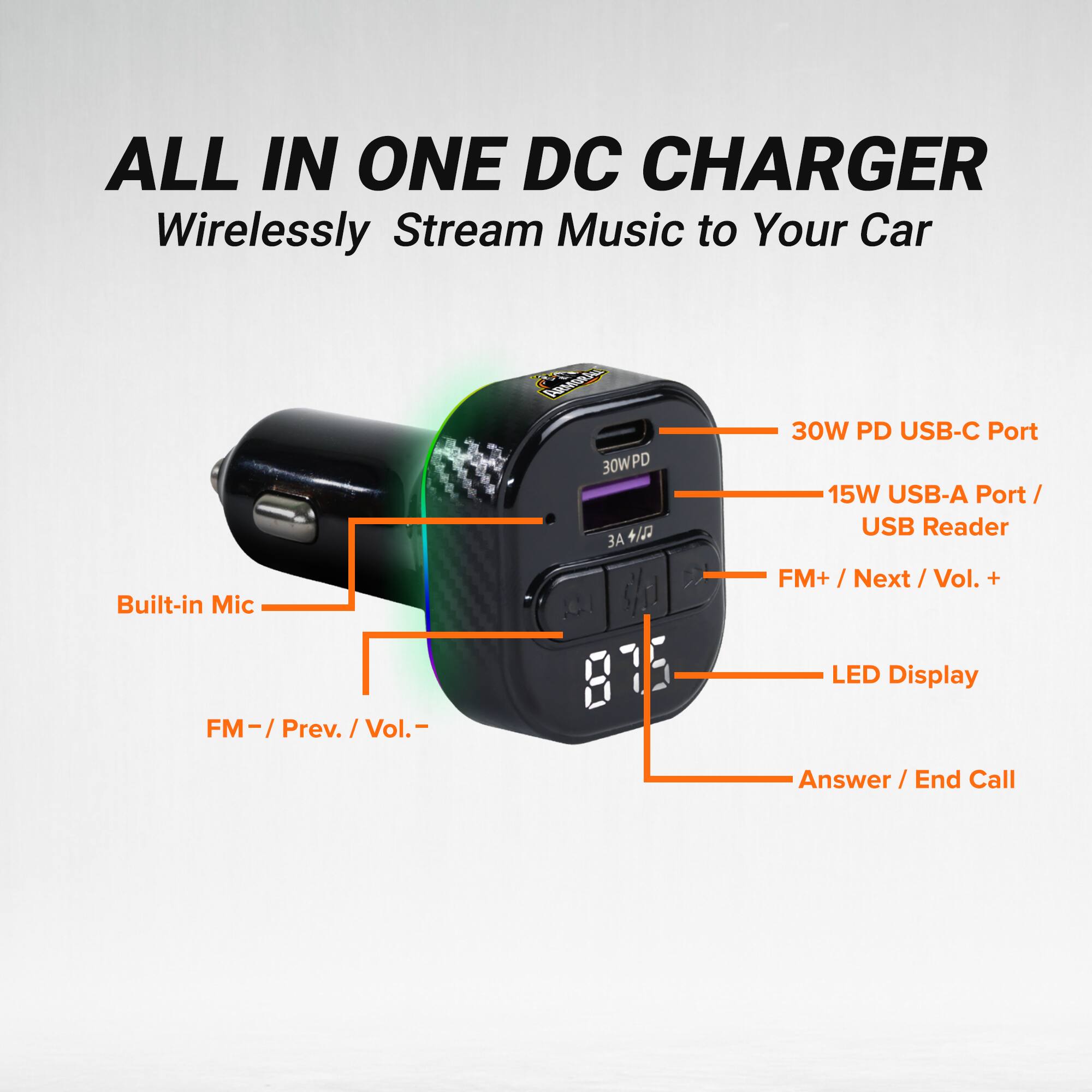 Armor All 30W FM Bluetooth Transmitter and Quick Charger, Wireless ...