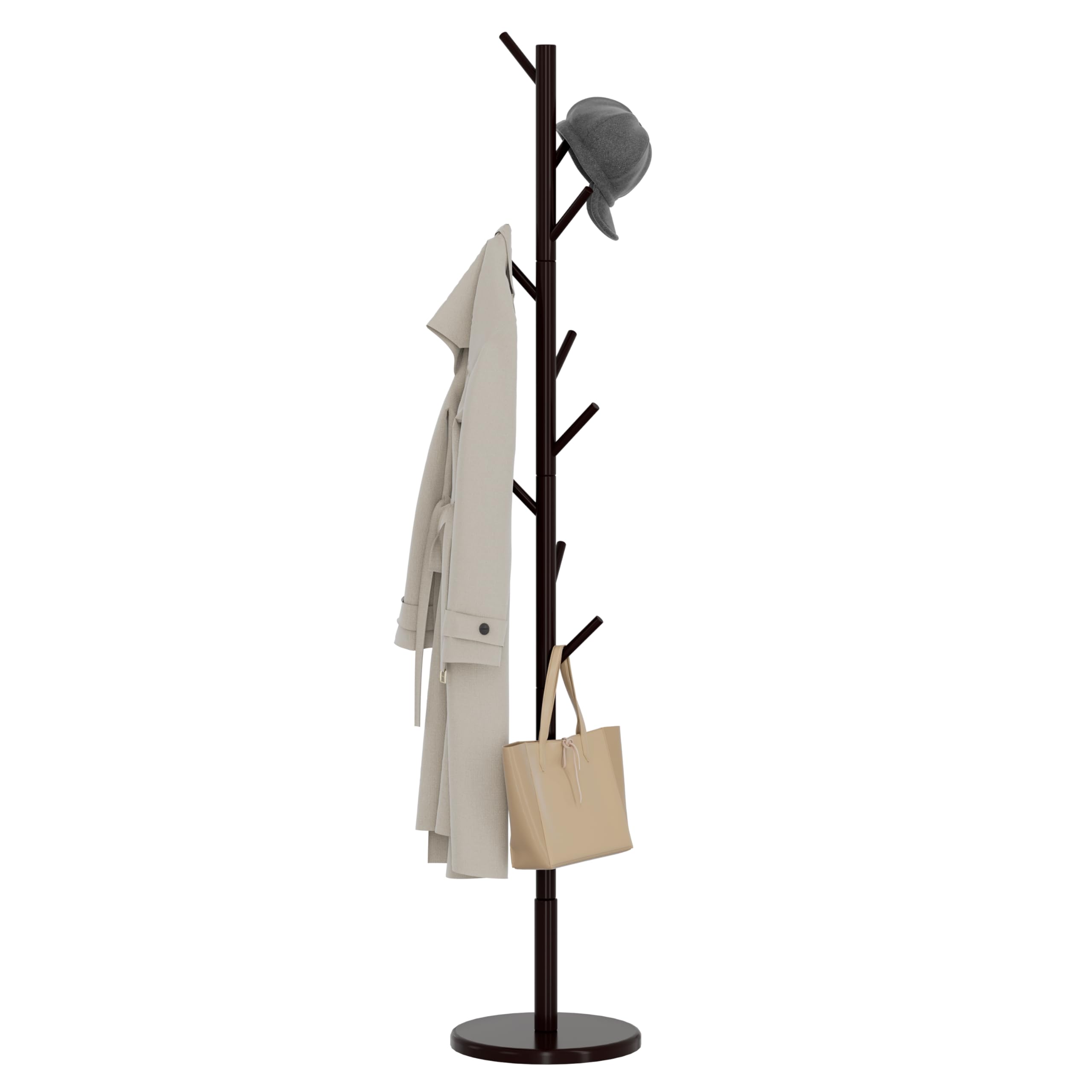 Hirose Alice Wooden Freestanding Coat Tree With 4 Height Options And 9 ...