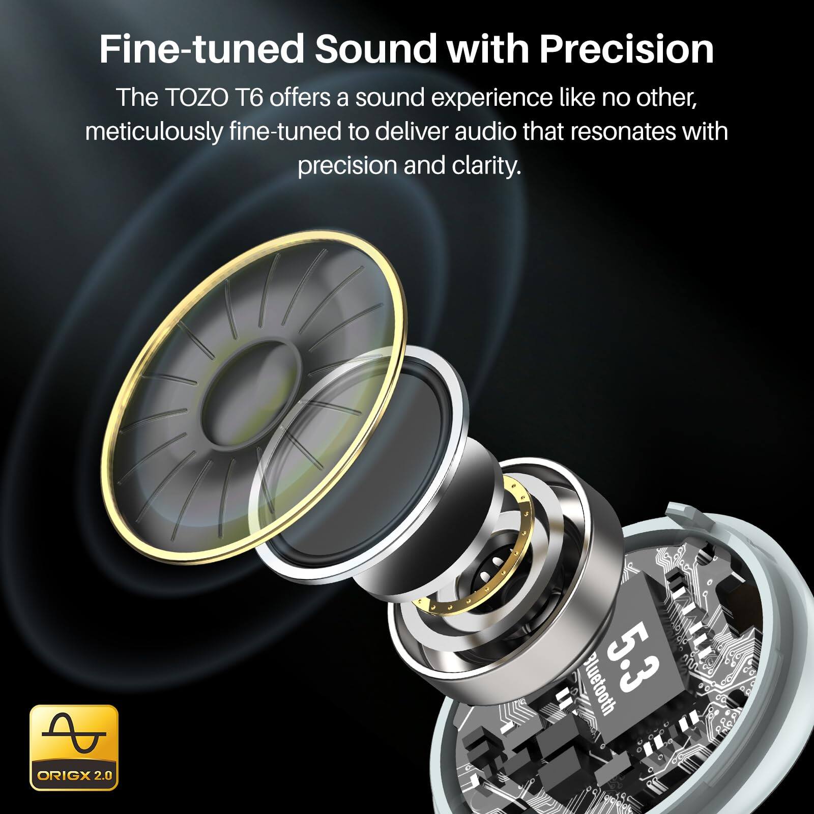 TOZO T6 Wireless Earbuds, Bluetooth 5.3, Stereo Sound, 50H Playtime, Wireless Charging, Custom ...