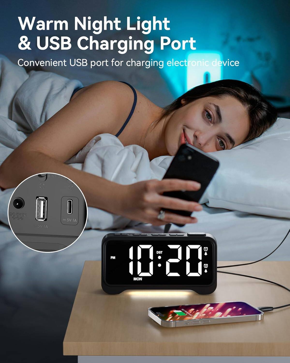 Stamp n Camp Alarm Clock for Kids Teens, Dynamic RGB Bedroom Bedside ...