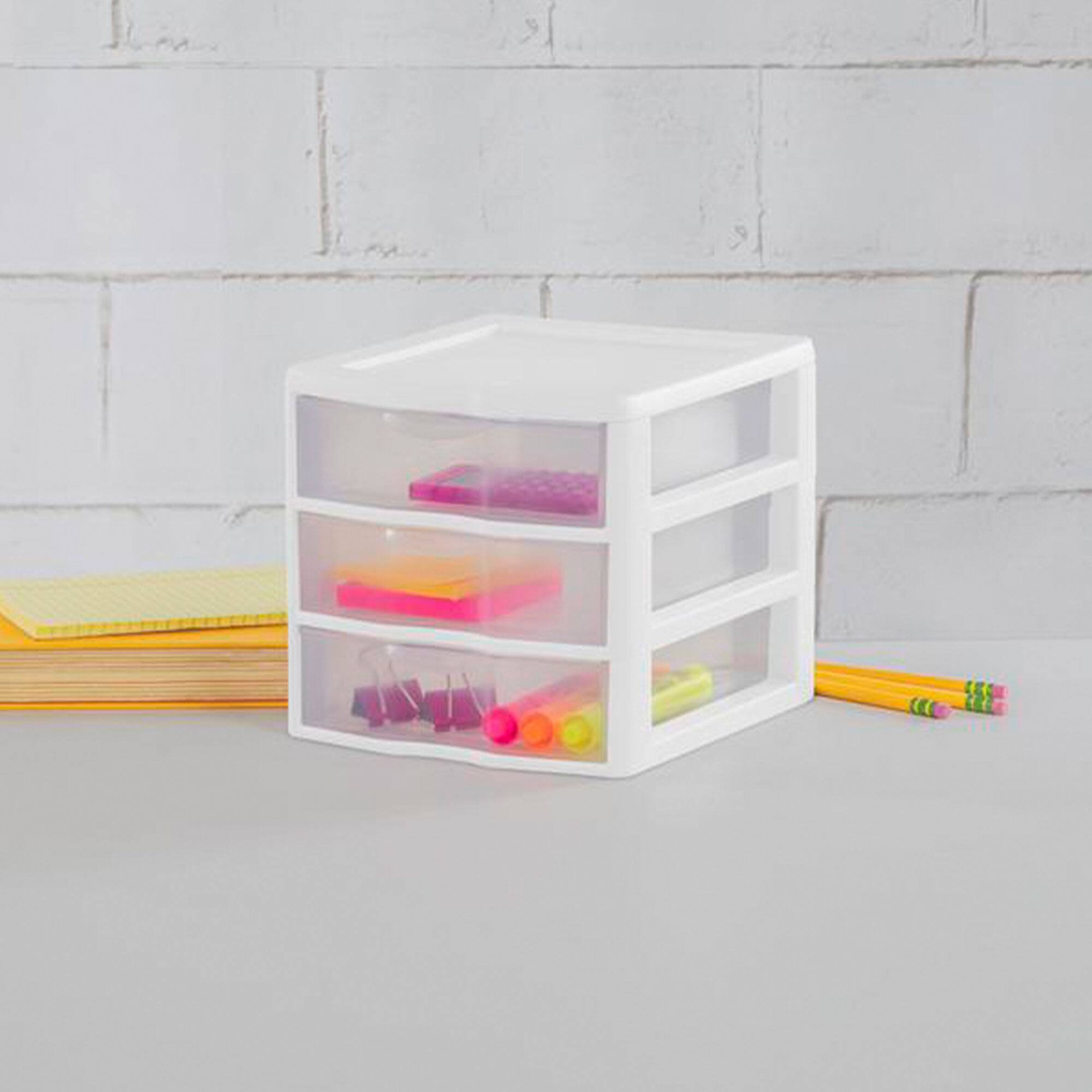 Sterilite ClearView Plastic Small 3 Drawer Desktop Storage Unit, White ...
