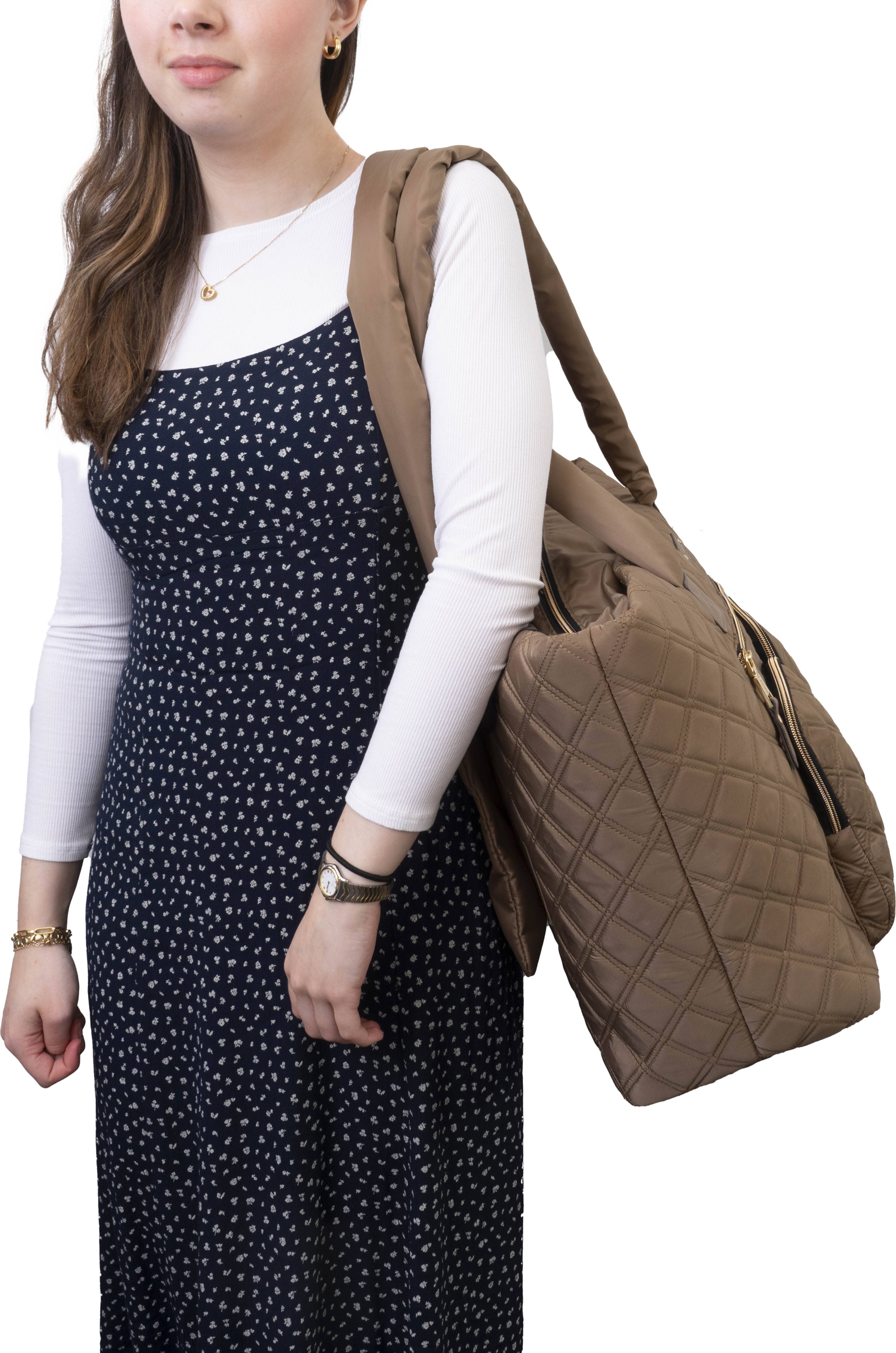 Joan & David 21 Inch Diamond Quilted Nylon Workbook Tote Taupe JDT1005 ...