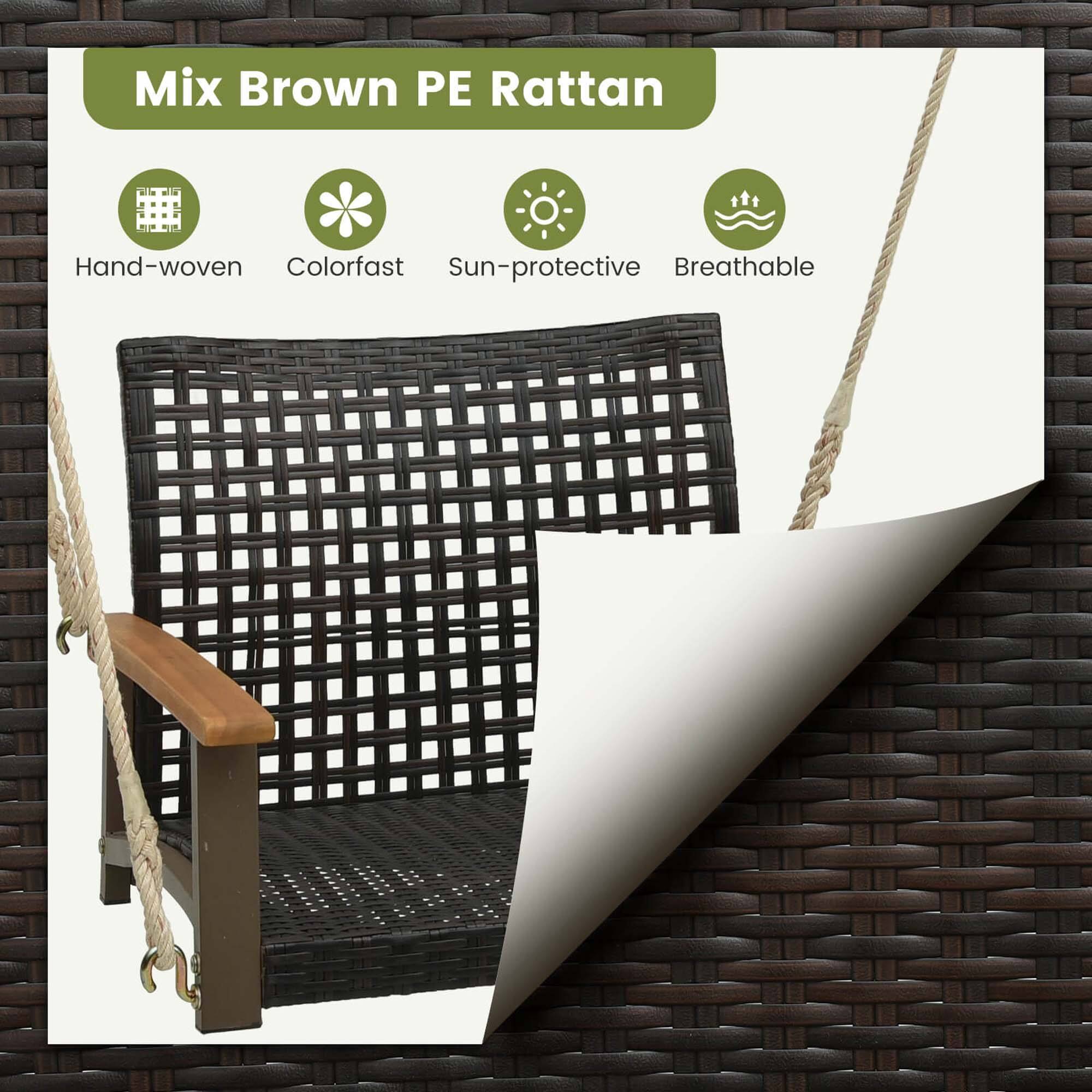 Costway Outdoor Single Swing Chair Bench 1 Person Rattan Porch Swing ...