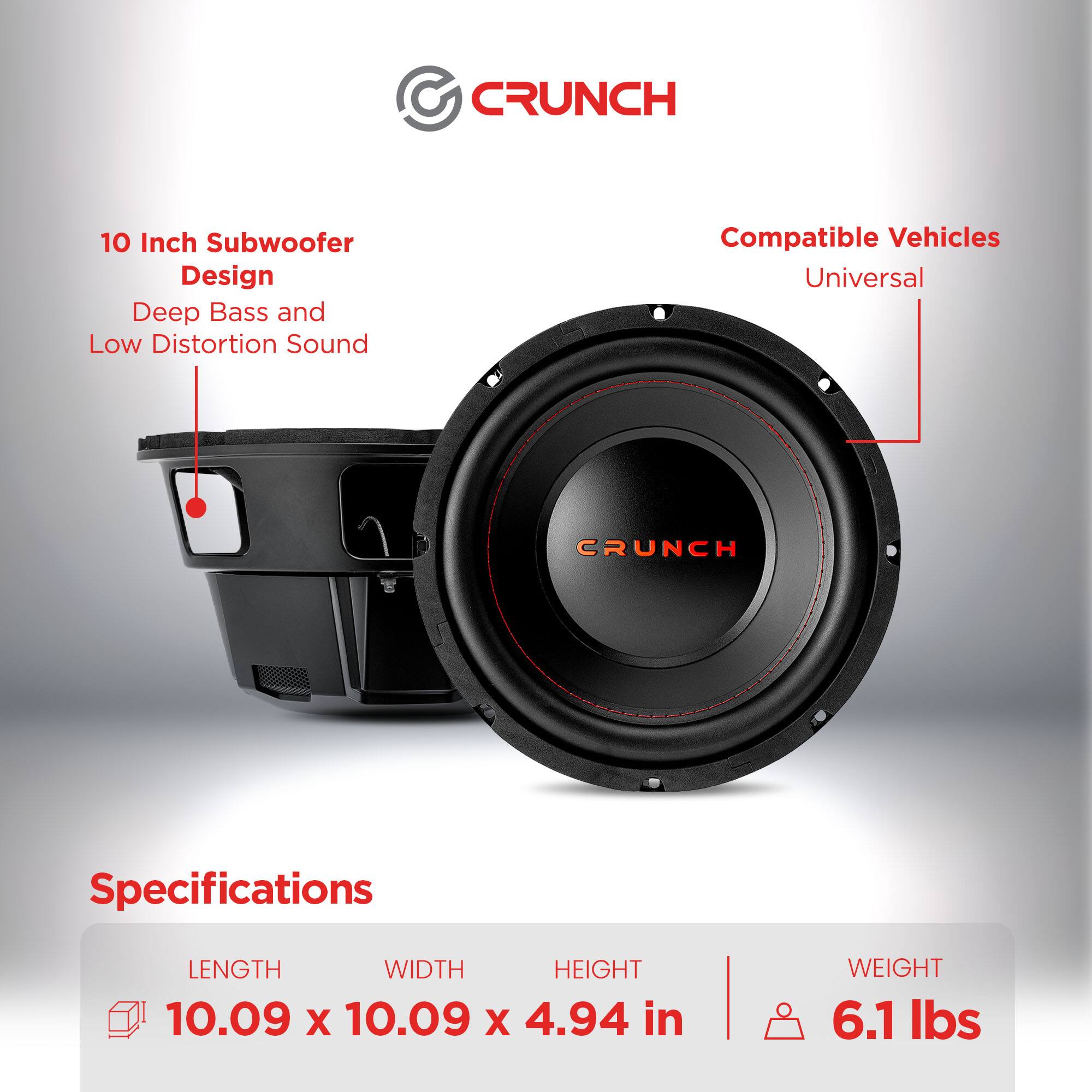 Crunch CRW10D4 10 Inch 400 Watt MAX 4 Ohm Dual Voice Coil Car Subwoofer ...