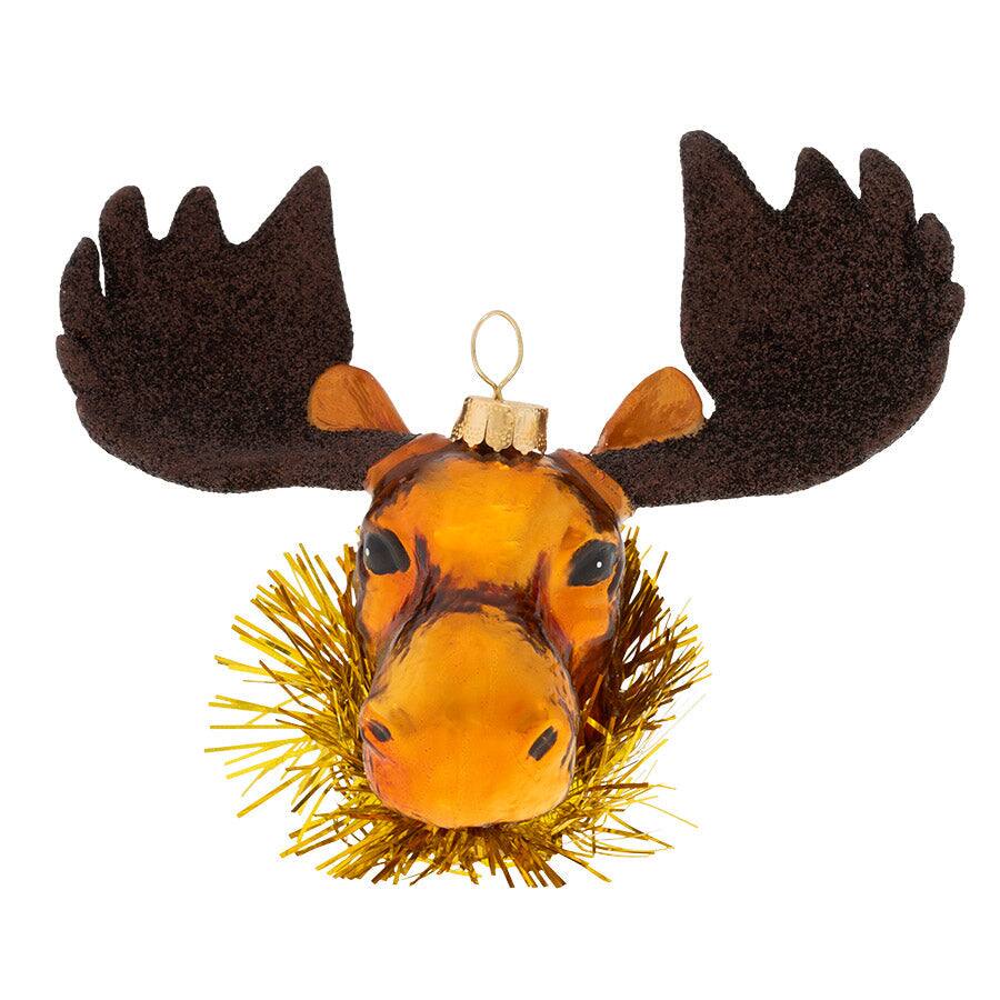kat + annie 4.5" Brown Glitter Antler Moose with Tinsel Necktie ...