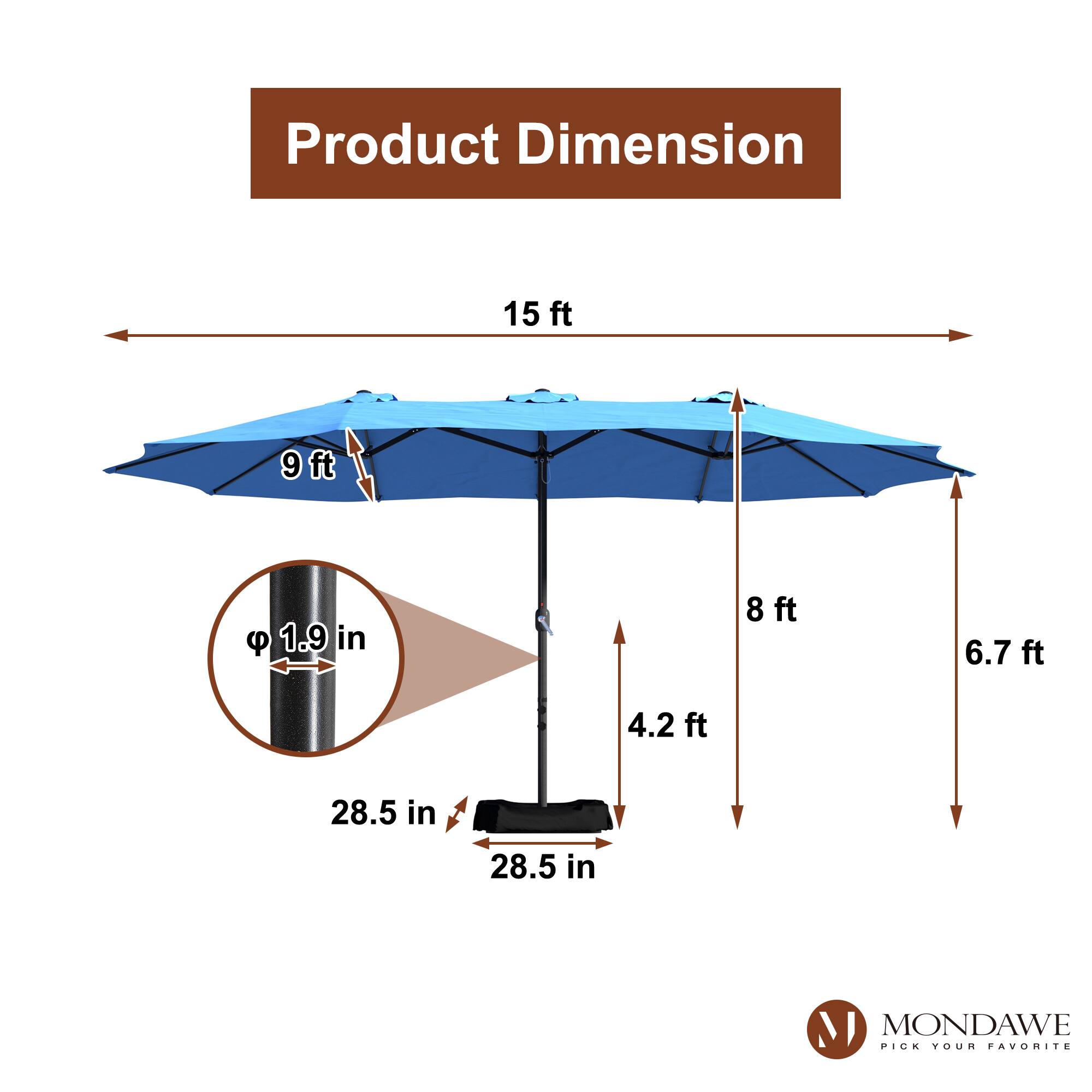 Mondawe 15ft Patio Maket Umbrella Double Sided Umbrella with base ...