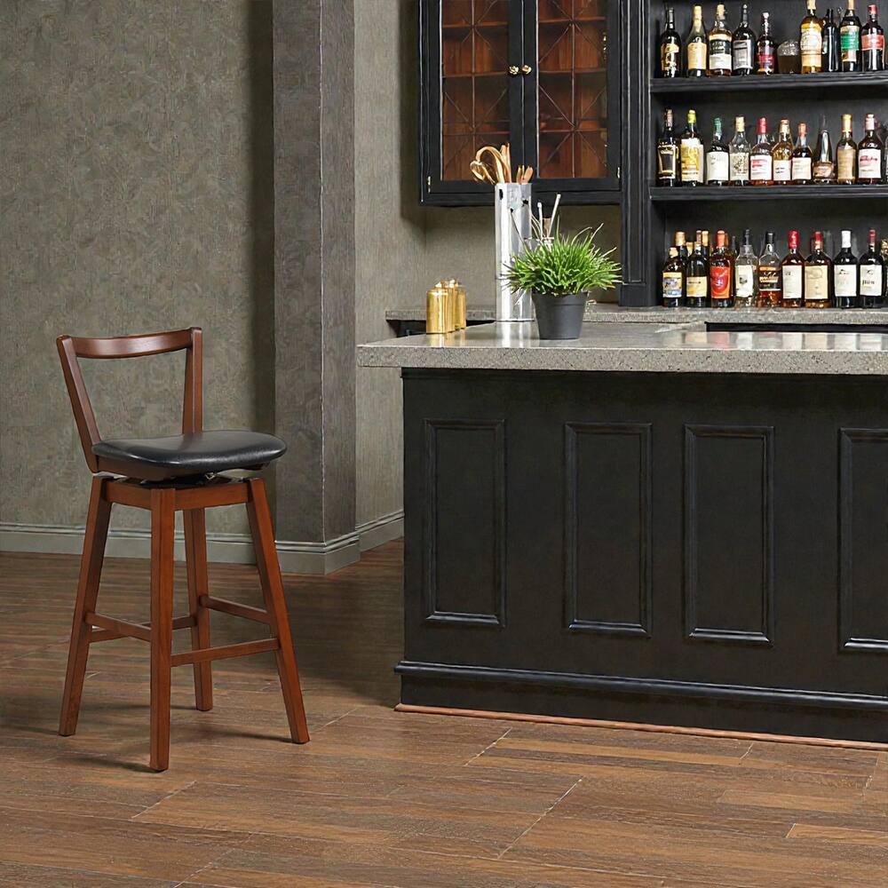 Hivvago Rotating PU Leather Bar Chair with Padded Seat and Ergonomic ...